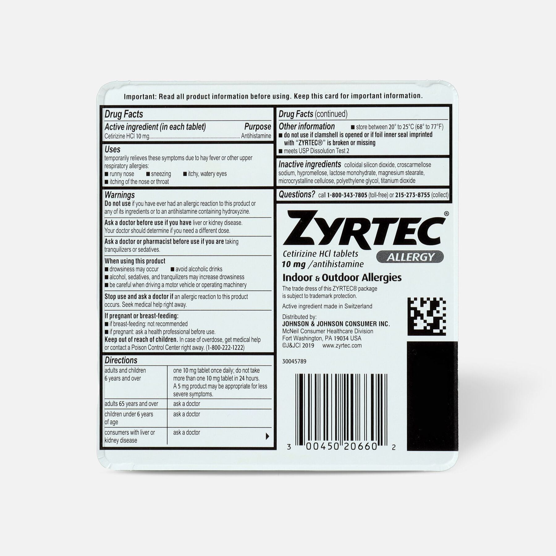 FSA Eligible Zyrtec Indoor & Outdoor Allergy Relief Tablets, 10mg, 90 ...