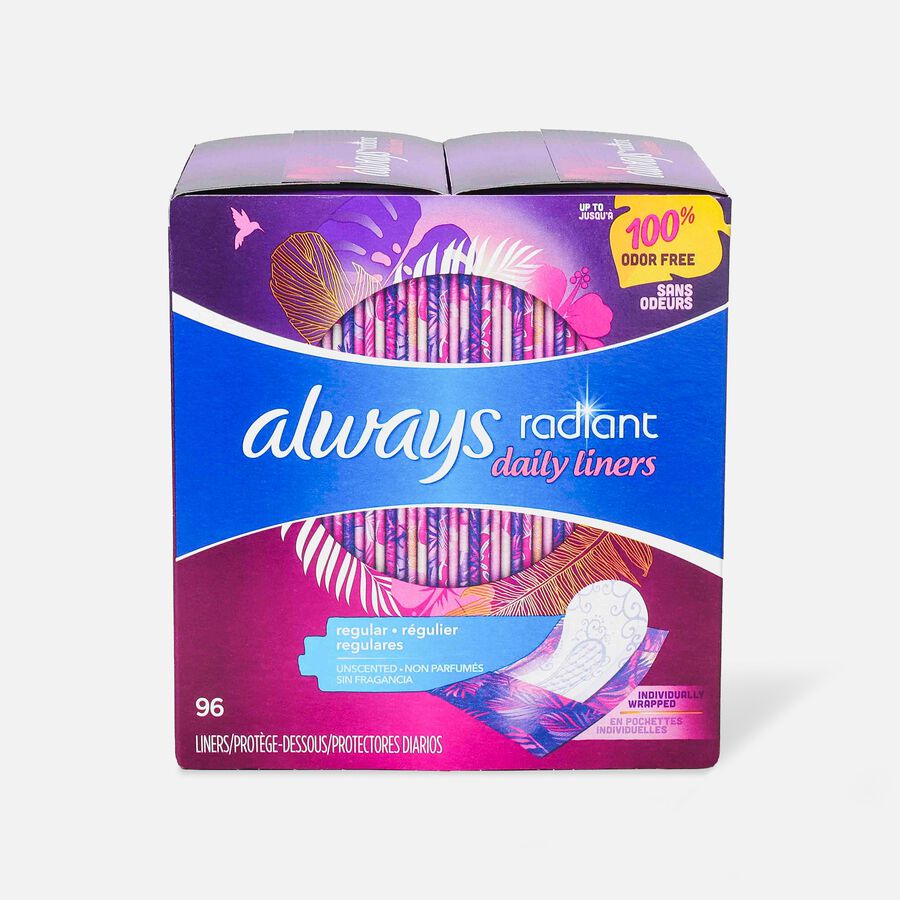 Always Radiant Daily Liners Regular Absorbency Unscented, 96 Count