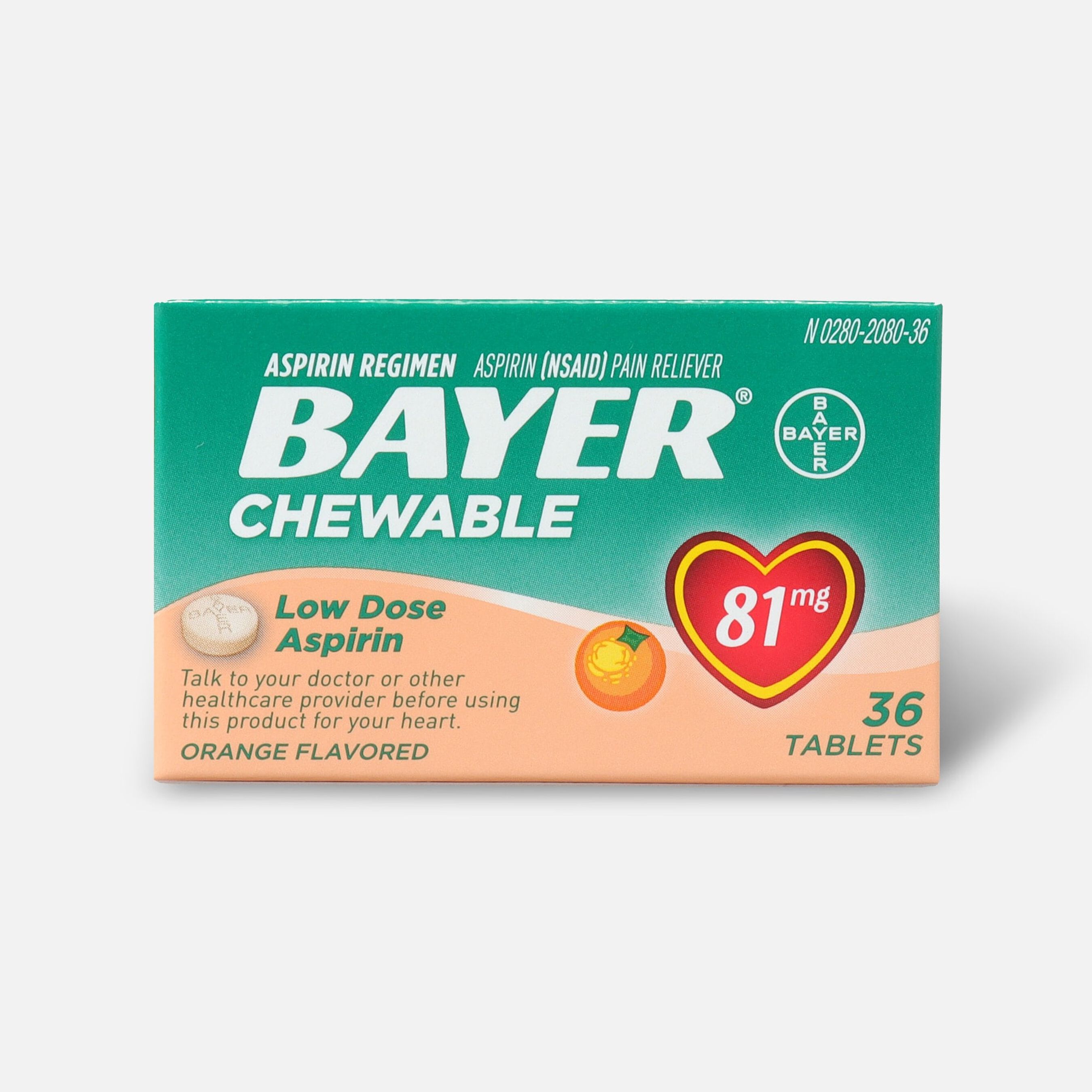 FSA Eligible Bayer, Chewable Low Dose Aspirin, 81 mg Tablets, Orange ...