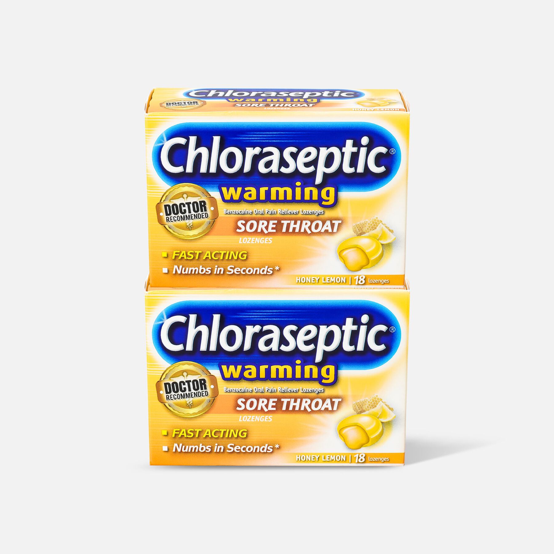 Chloraseptic, Honey Lemon, Warming Sore Throat Lozenges, 18 ct. (2-Pack)