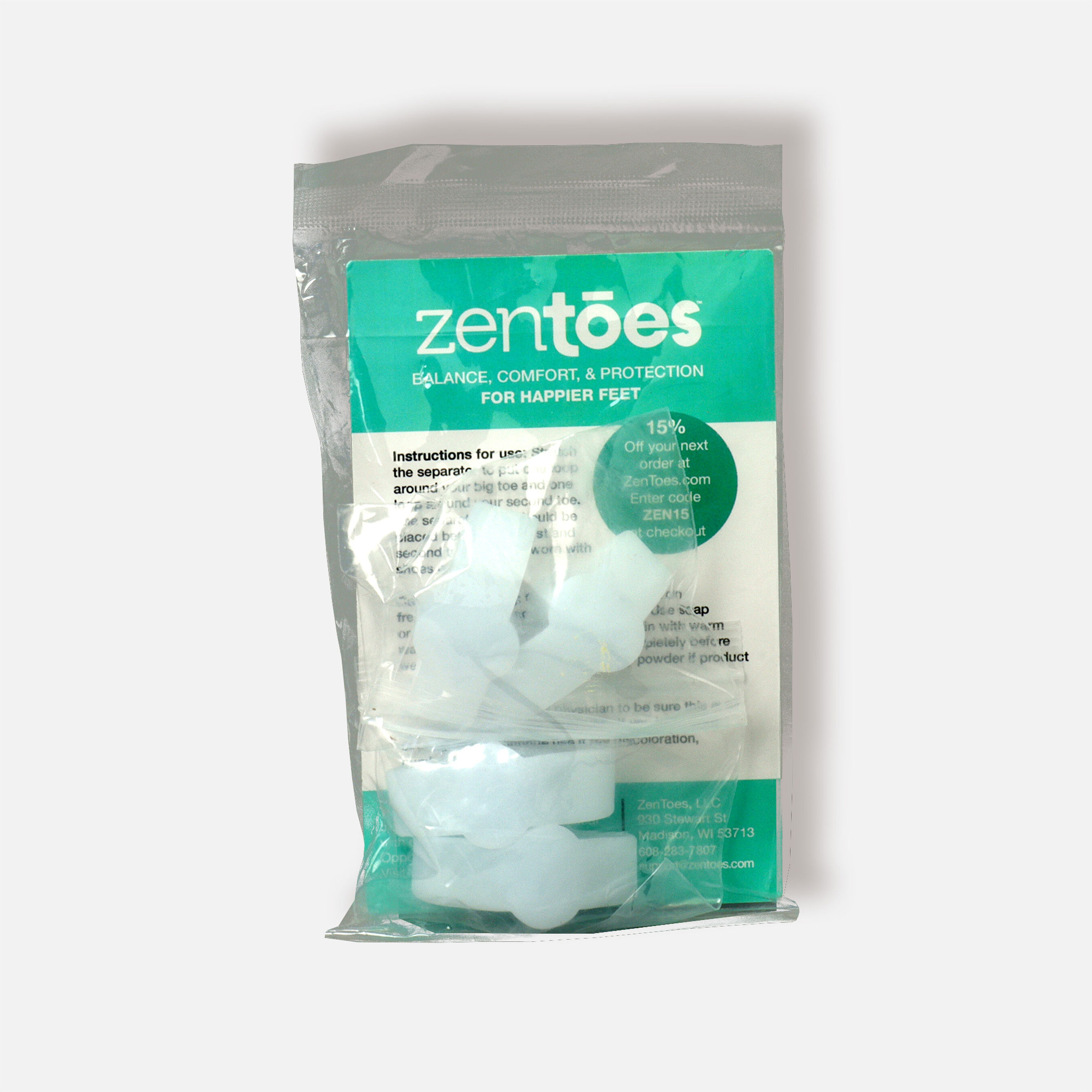 ZenToes Double Loop Toe Separator for Bunion Pain Relief - 4 Pack