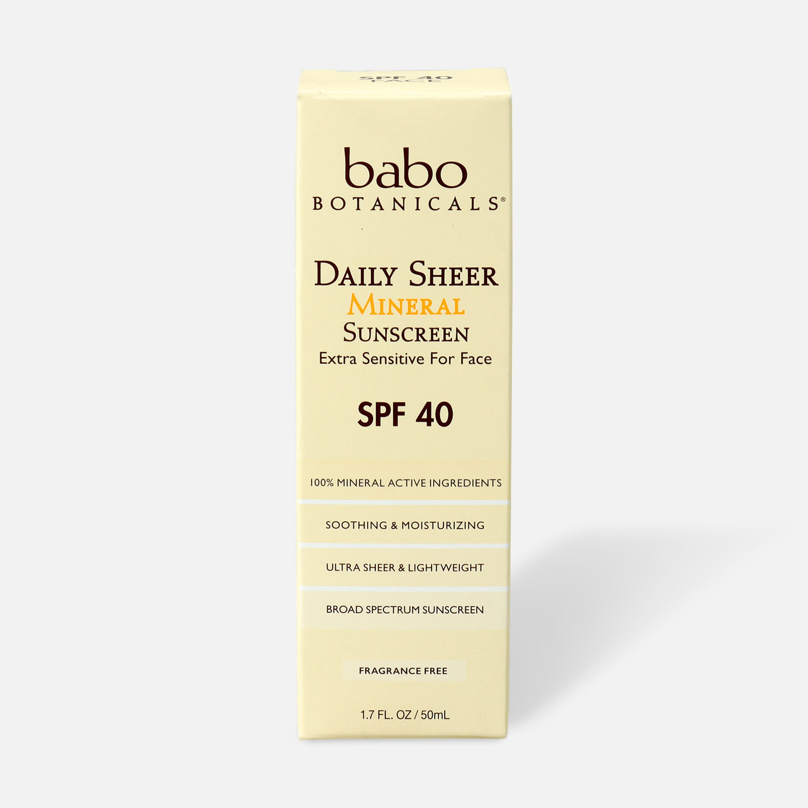 Babo Botanicals Daily Sheer Fragrance Free Facial Sunscreen SPF 40, 1.7 oz.