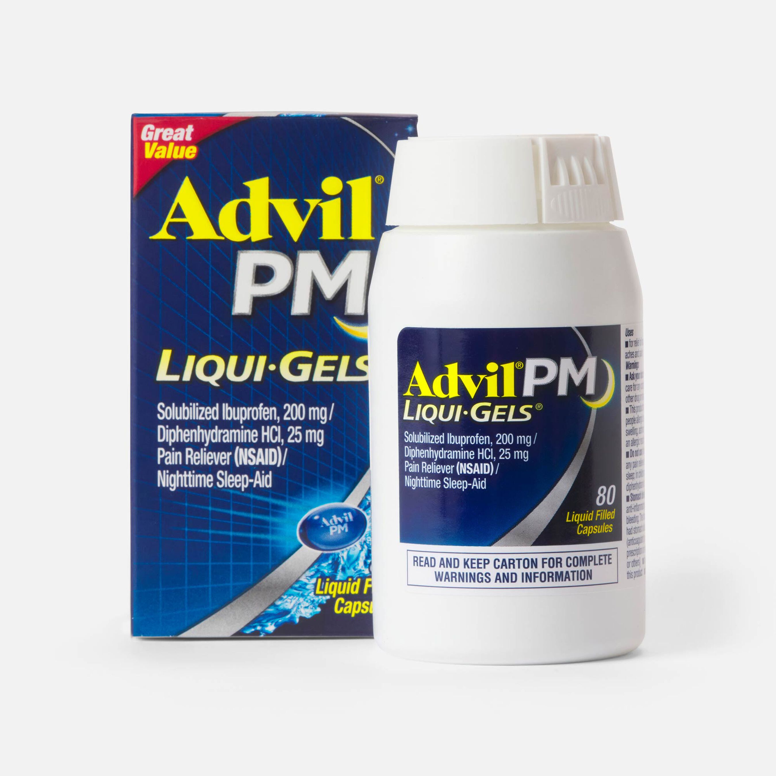 FSA Eligible Advil Pain PM Reliever & Nighttime Sleep Aid Liqui-Gels ...