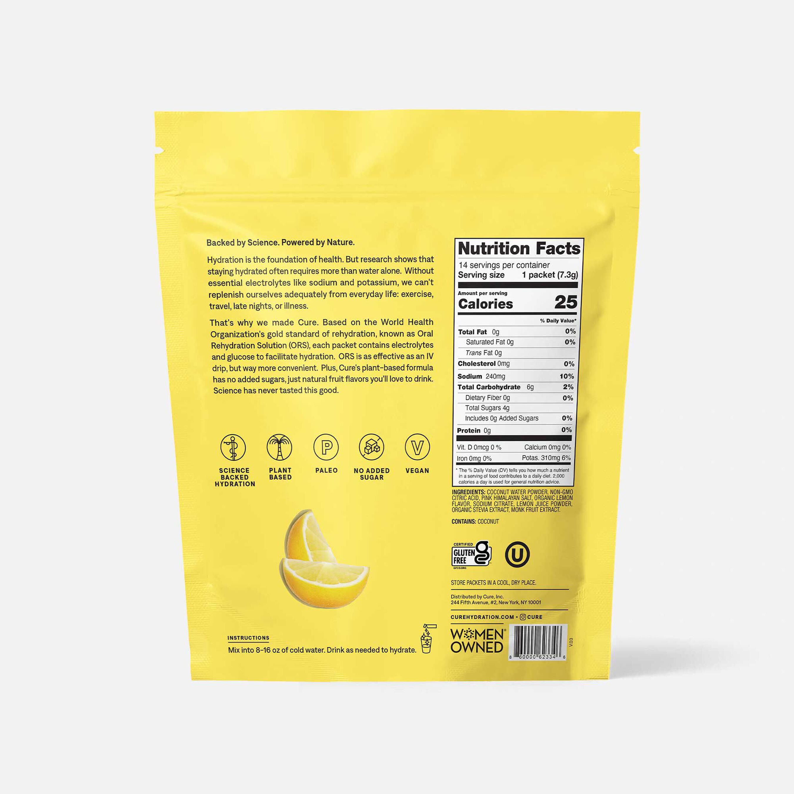 FSA Eligible Cure Hydrating Lemonade Electrolyte Mix, 14 ct. Pouch (2 ...