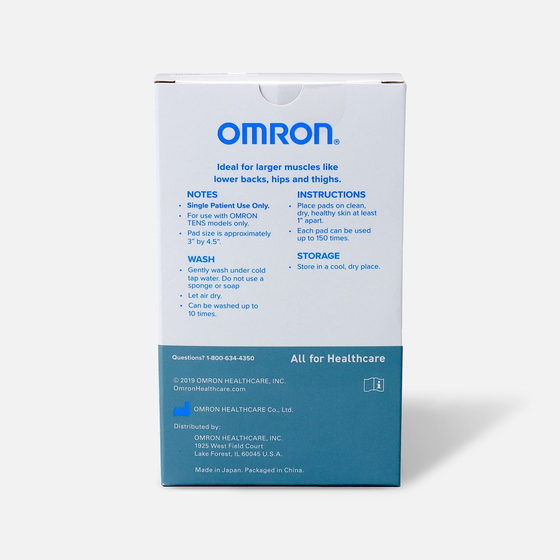 FSA Eligible OMRON ElectroTHERAPY Pain Relief Long Life Pads™, Large, 2 ...