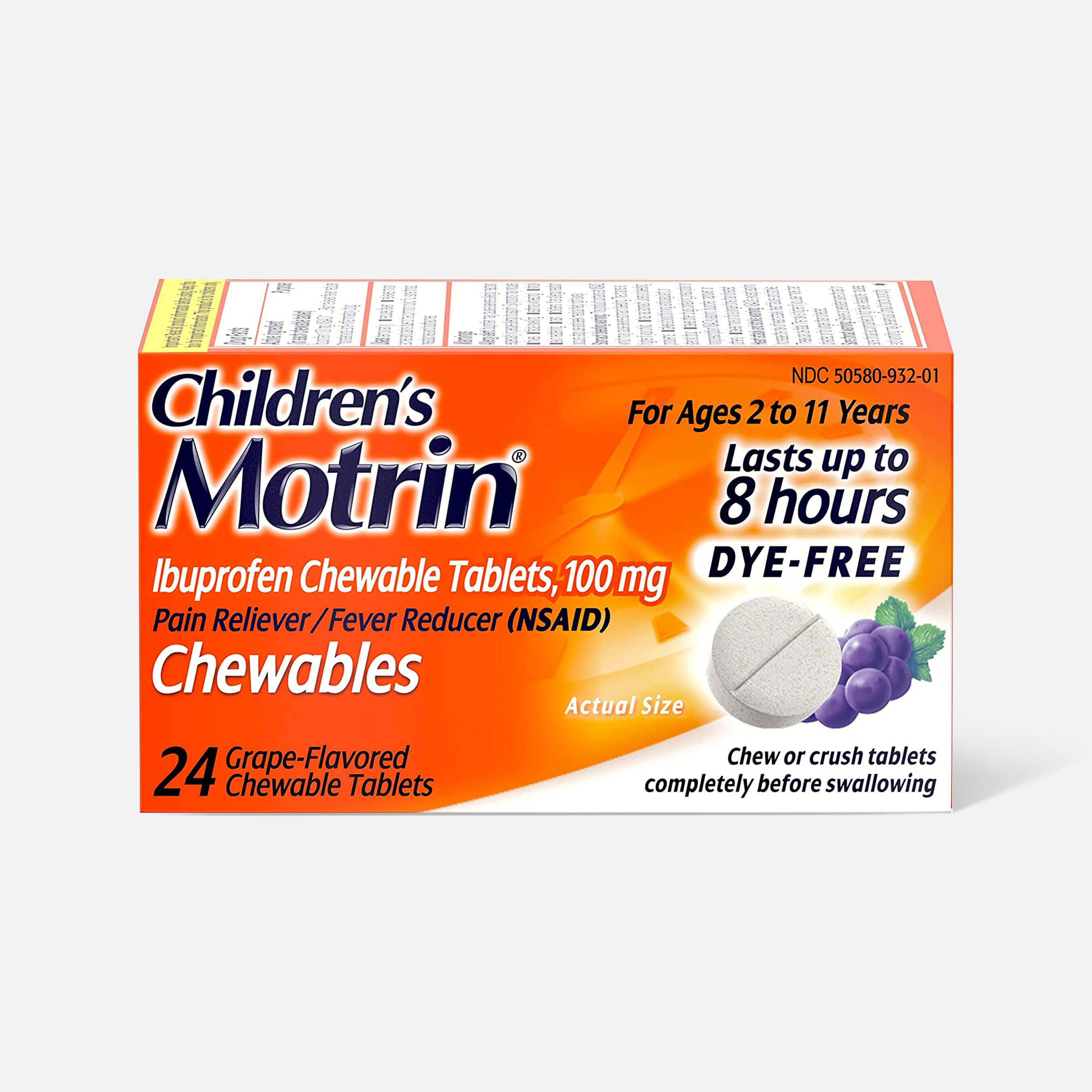 FSA Eligible | Children's Motrin Dye-Free Ibuprofen Chewable Tablets ...