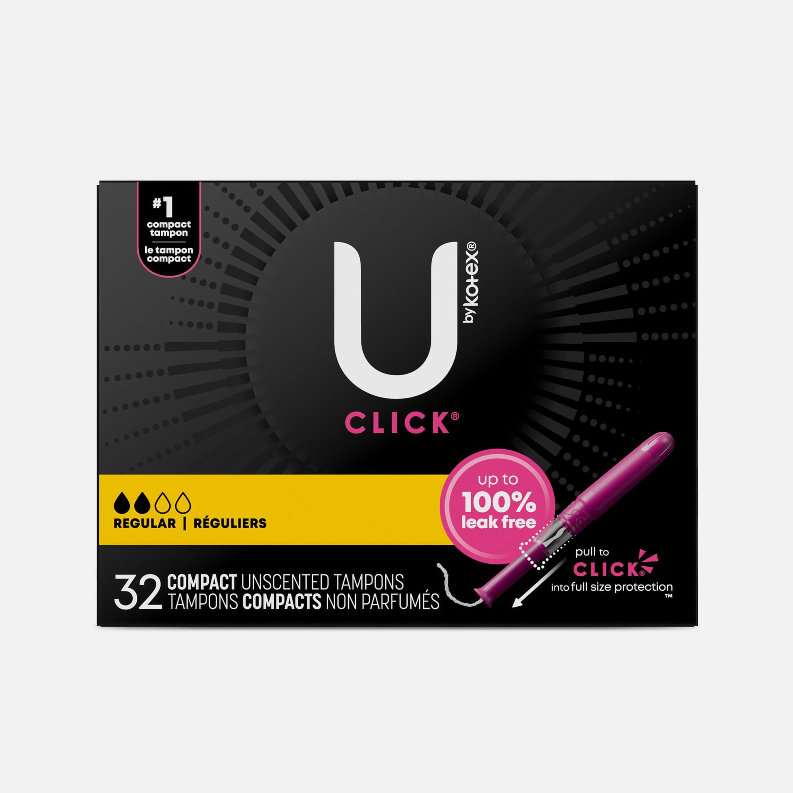 FSA Eligible U by Kotex Click Compact Tampons, Regular Absorbency, 32 ...