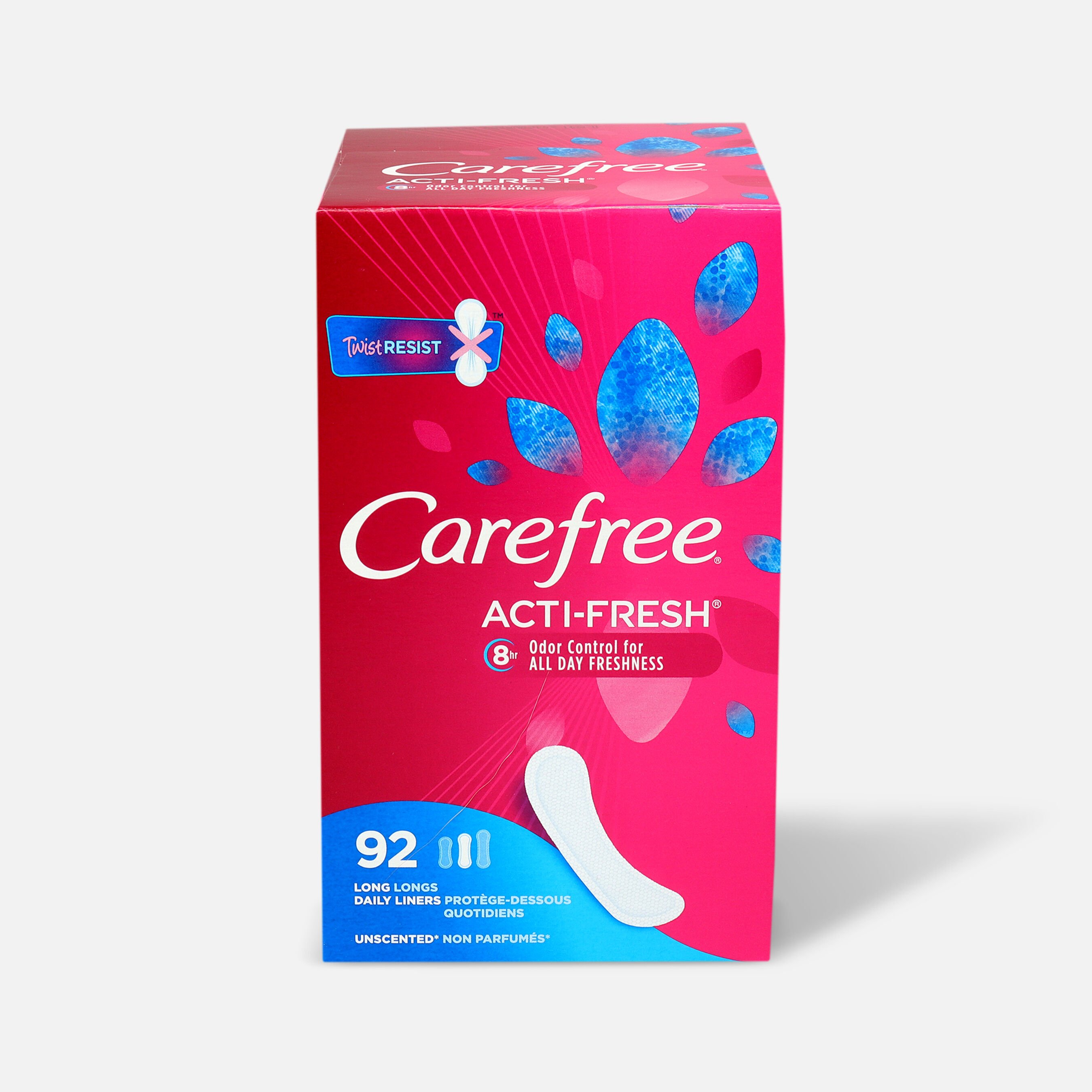 FSA Eligible Carefree Acti-Fresh Long Pantiliners, Unscented, 92 ct ...