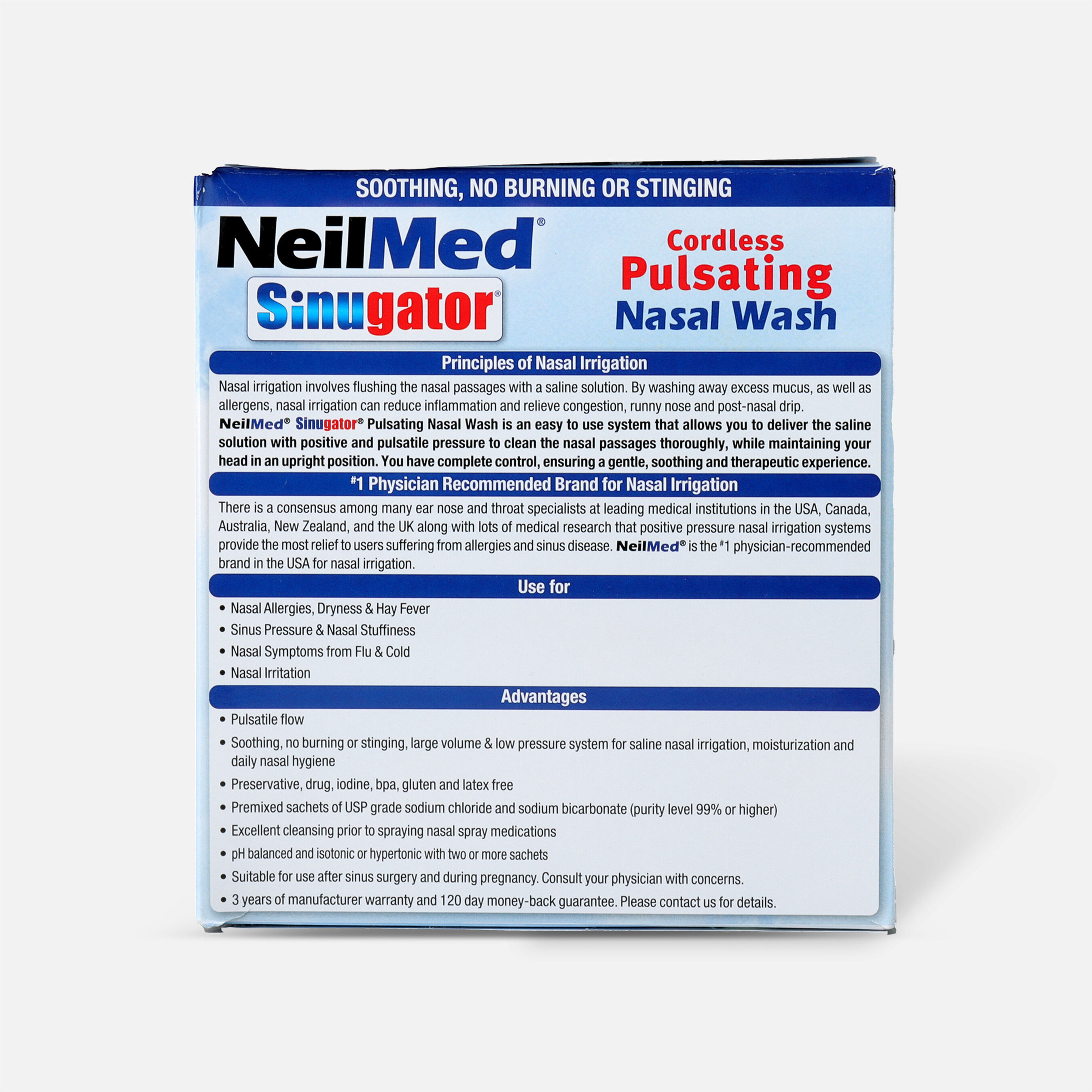 NeilMed Sinugator Cordless Pulsating Nasal Wash with 30 Premixed ...