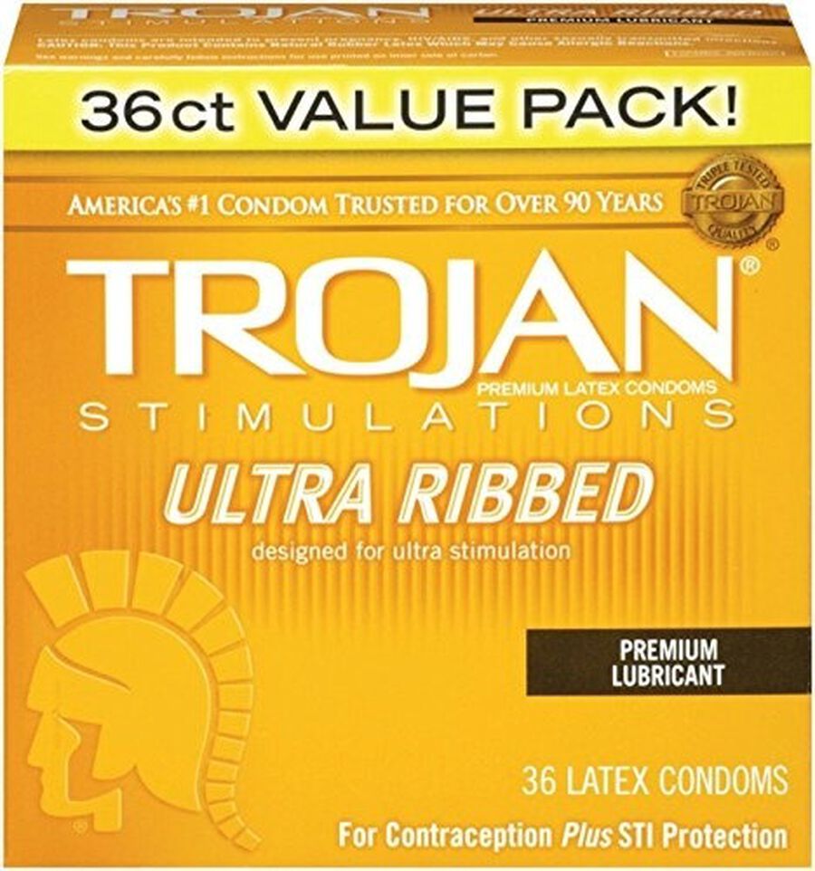 Trojans Condoms, Ribbed, Lubricated, Latex