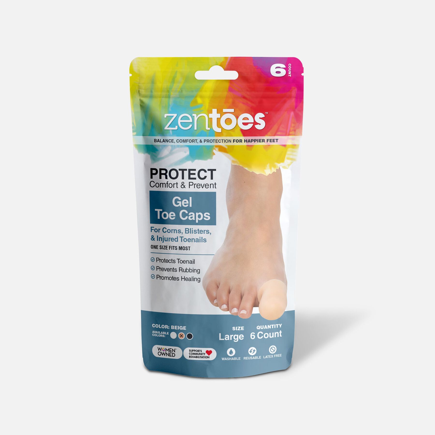 FSA Eligible ZenToes Large Gel Toe Cap and Protector, Beige - 6-Pack ...