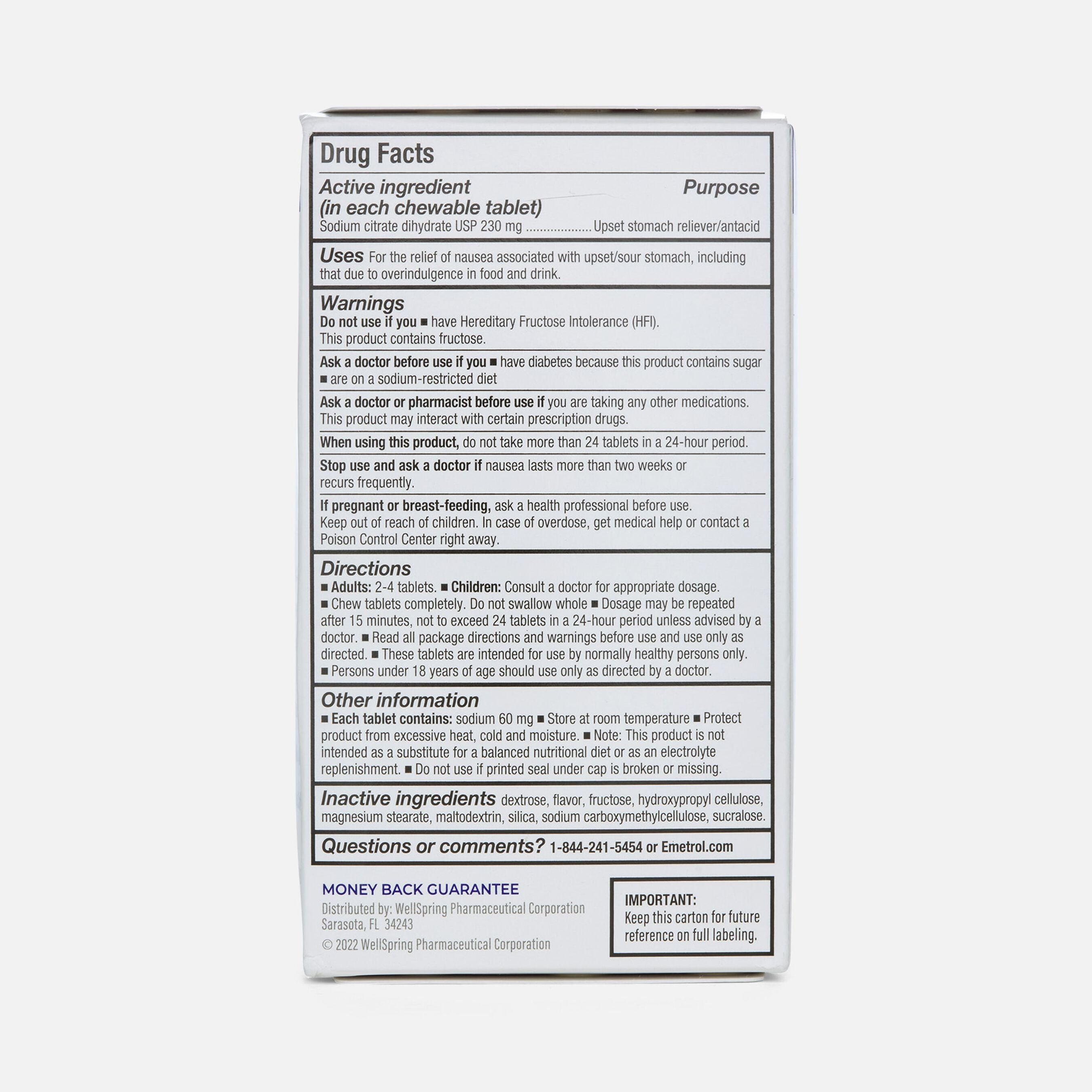 FSA Eligible Emetrol Chewable Tablets for Rapid Nausea Relief, Lemon ...