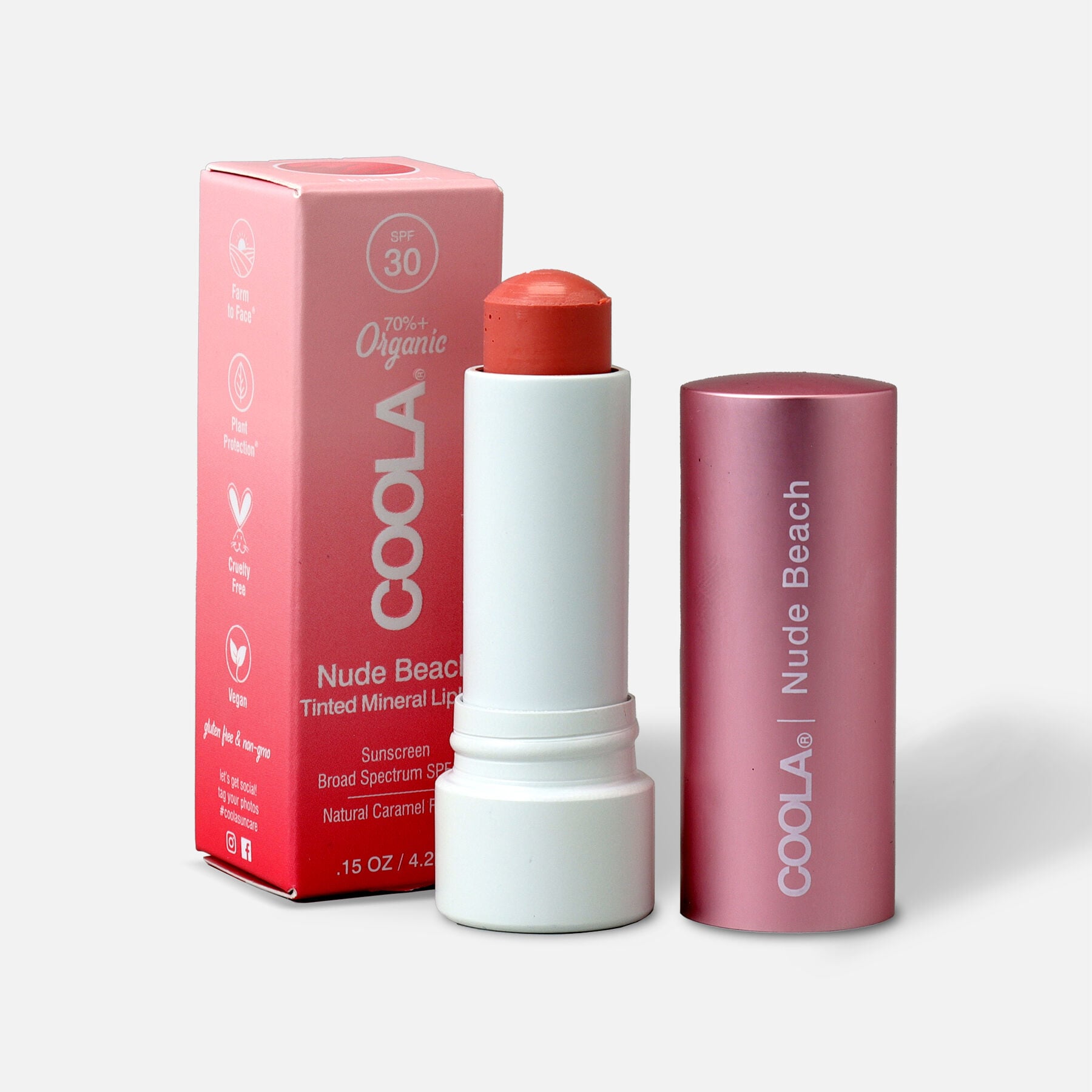 FSA Eligible COOLA Mineral Liplux SPF 30 Nude Beach Lip Balm, .15 oz ...
