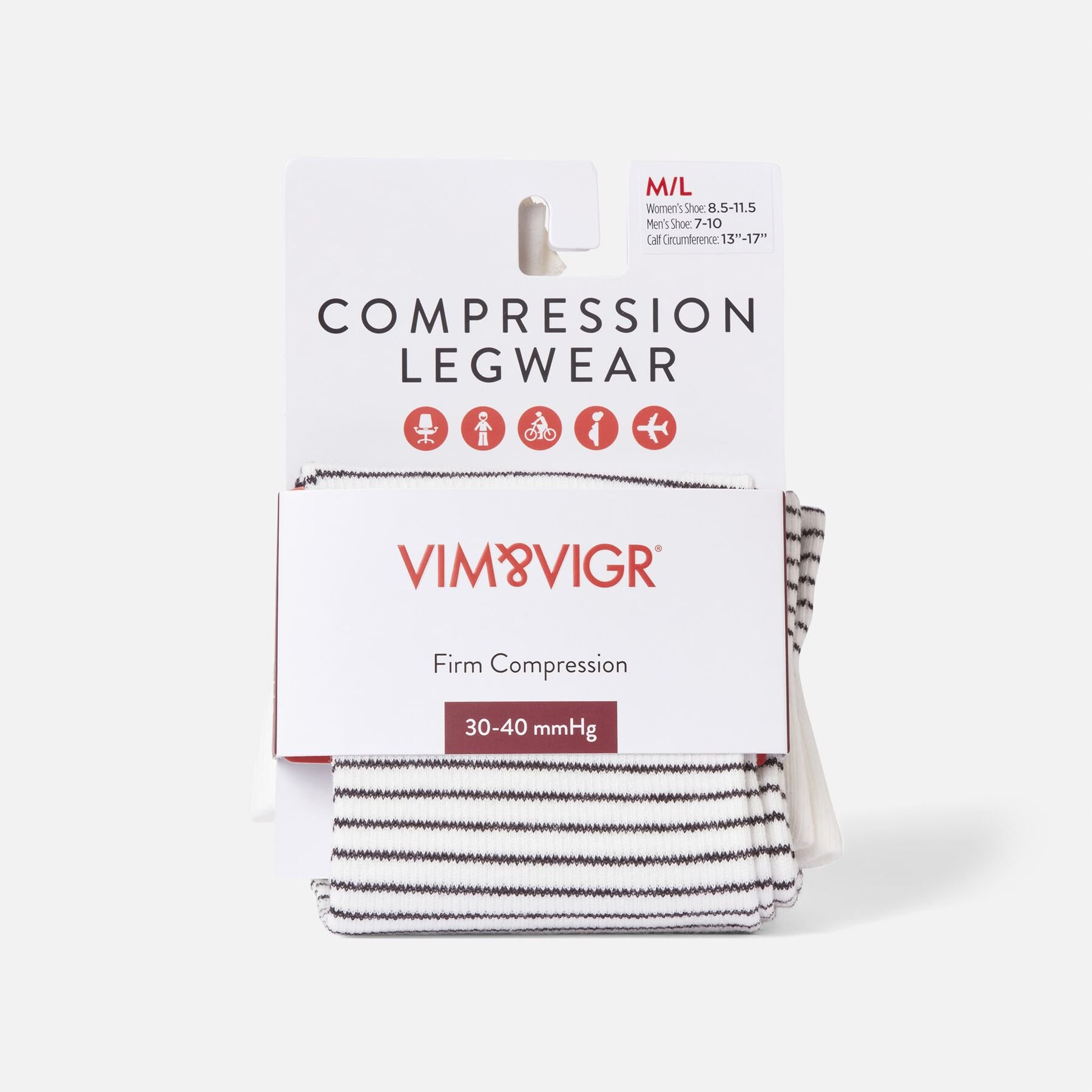 FSA Eligible VIM & VIGR Cotton Compression Socks, Pinstripe, Cream and ...