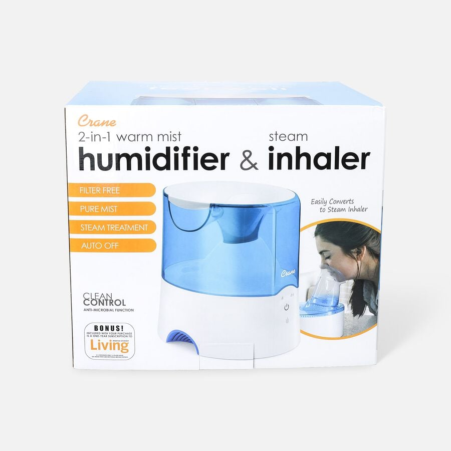 FSA Eligible Crane 2-in-1 Warm Mist Humidifier and Steam Inhaler, Blue ...