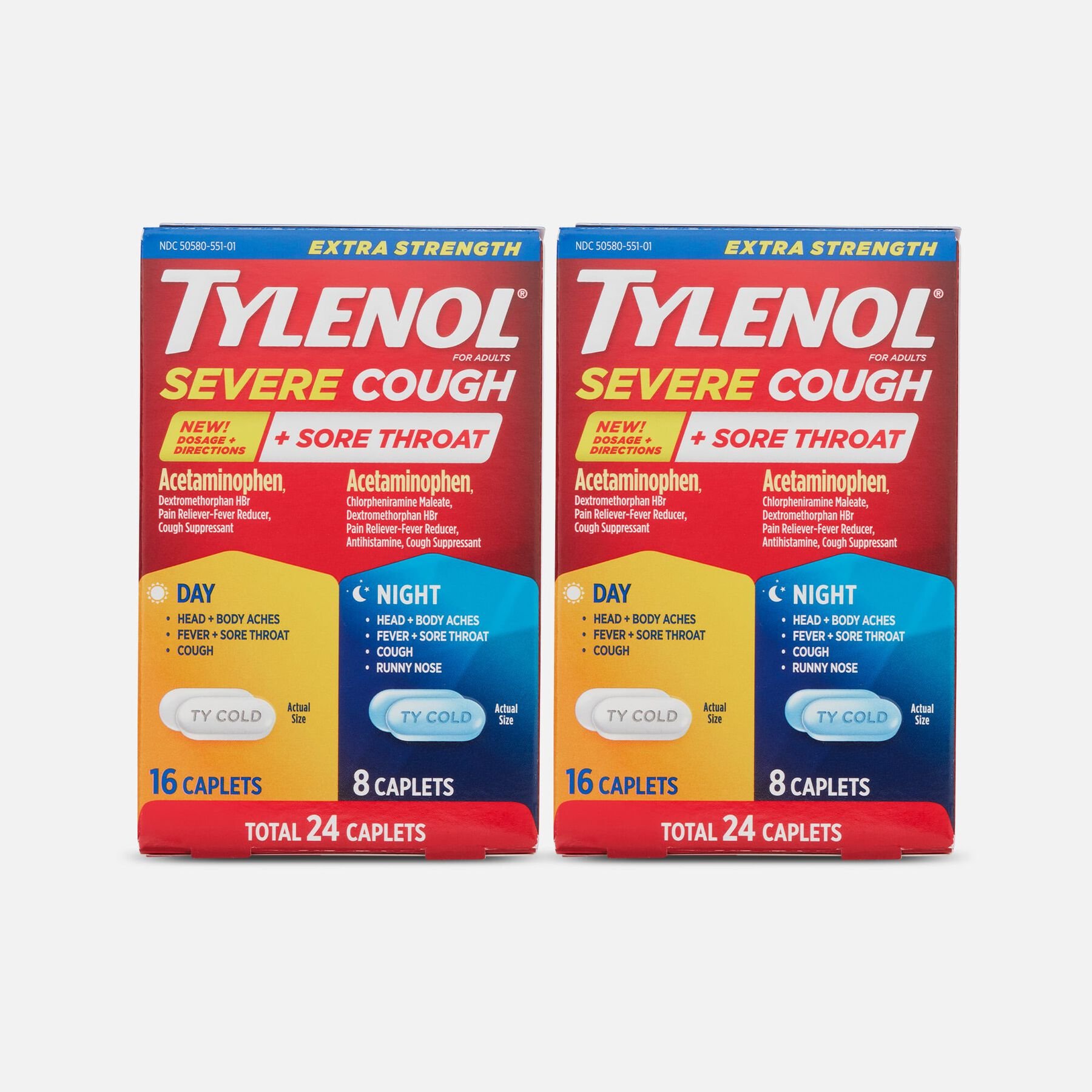 FSA Eligible Tylenol Cold Extra-Strength Severe Cough + Sore Throat Day ...
