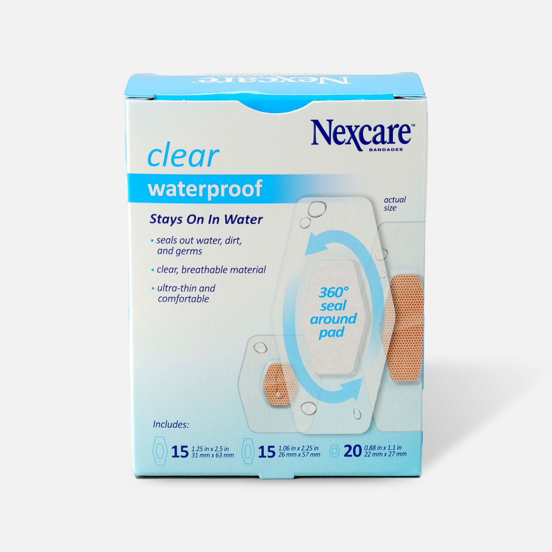 Nexcare Waterproof Clear Bandage, Assorted Sizes