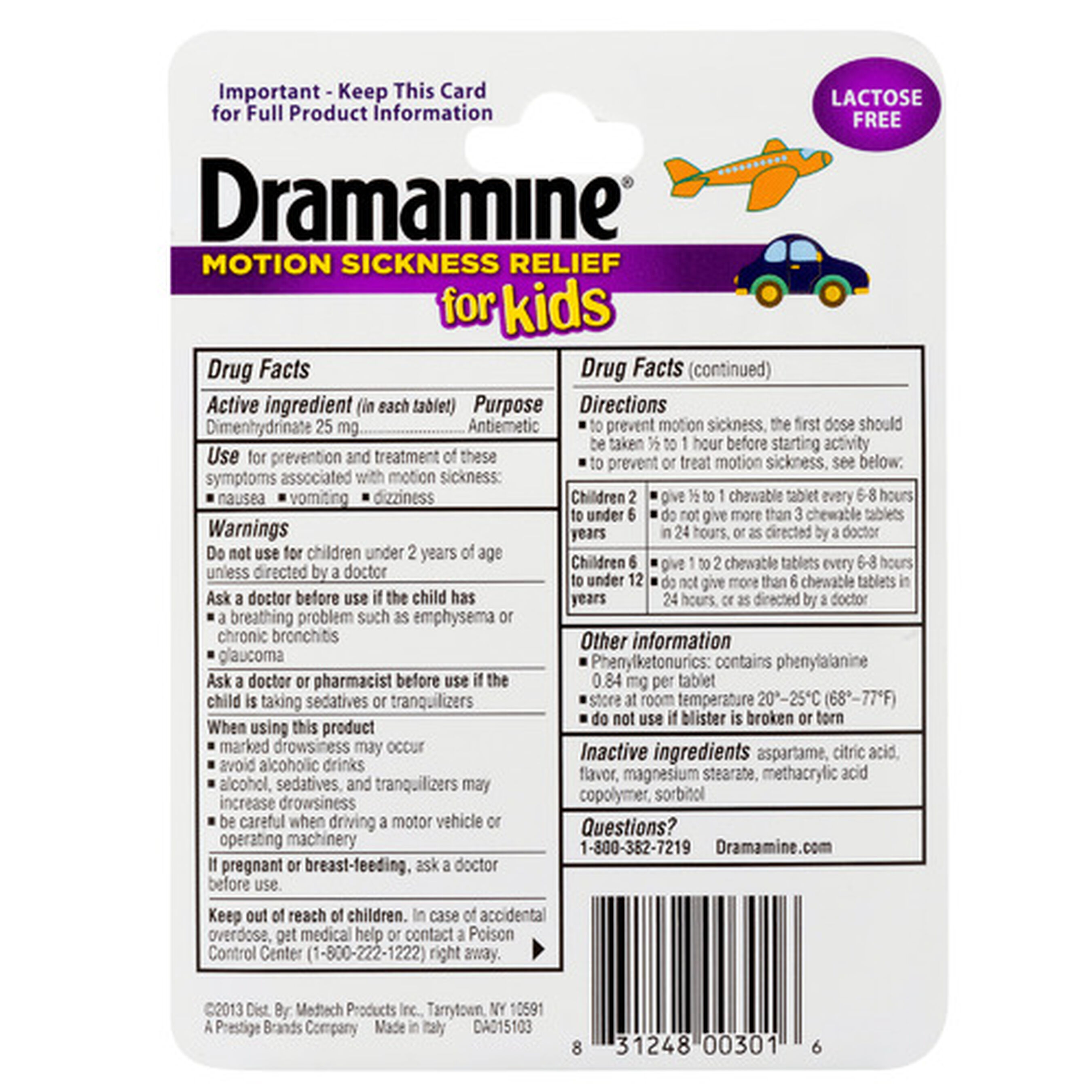 Dramamine Motion Sickness Relief for Kids, Grape Flavor, 8 ct.