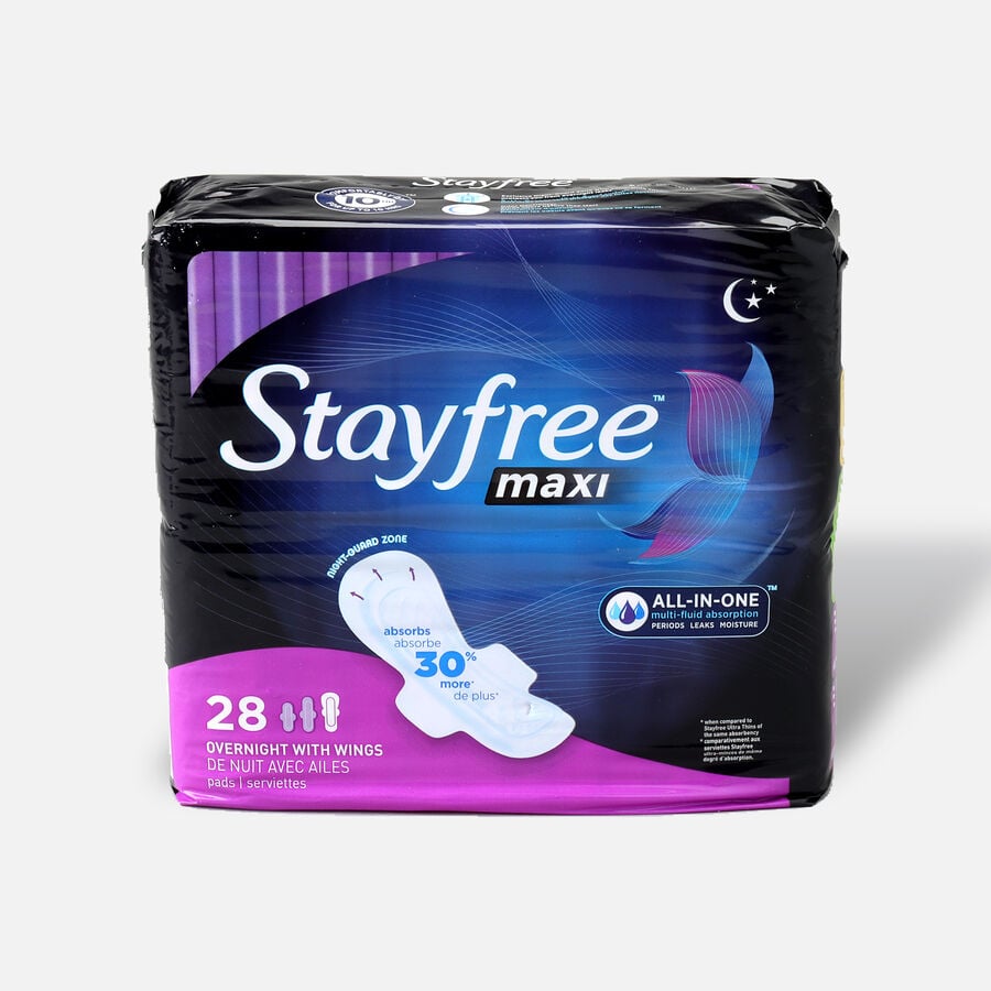 FSA Eligible Stayfree Maxi Pads Overnight with Wings, 28 ct. | FSA Store
