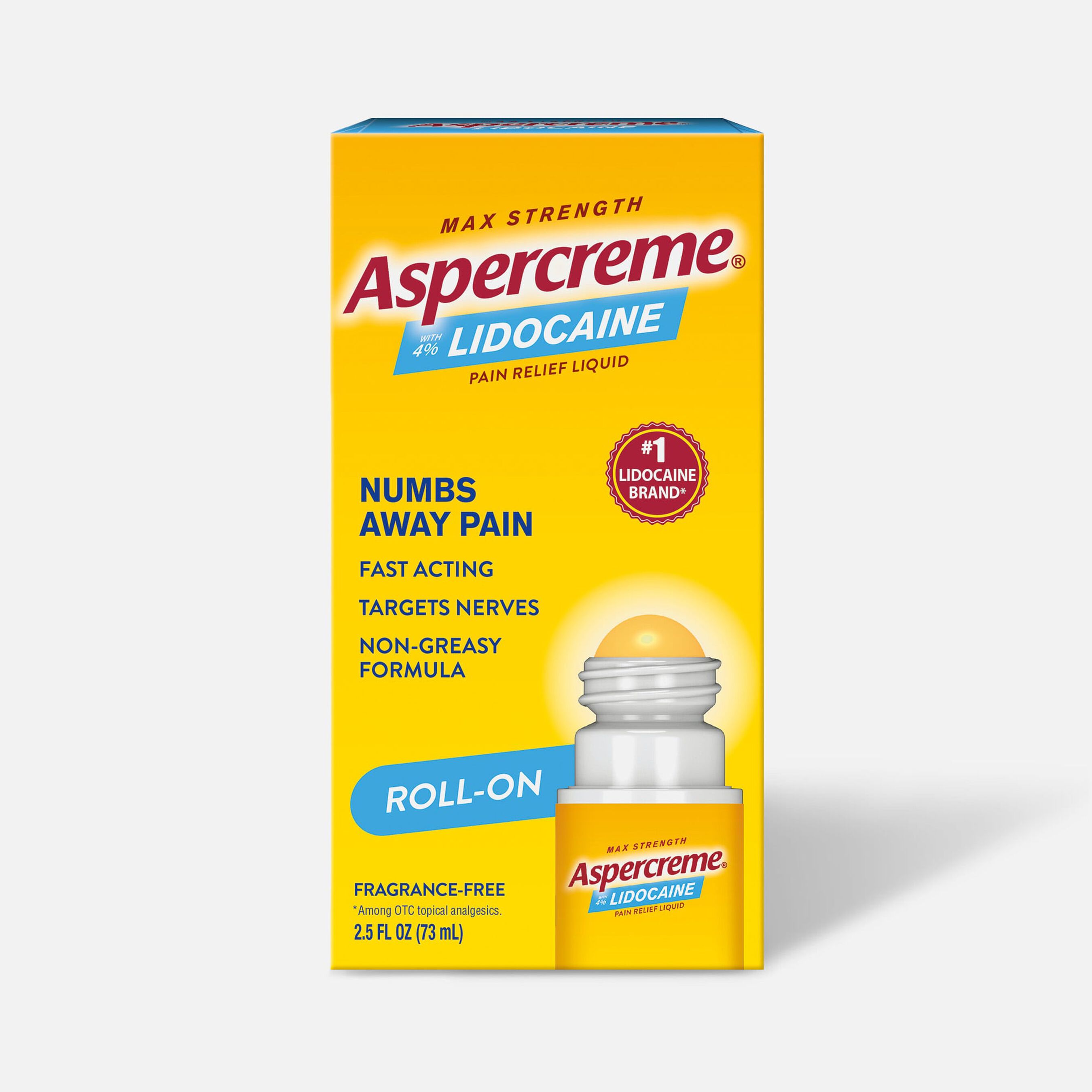 FSA Eligible Aspercreme No Mess Roll-On with 4% Lidocaine, 2.5 fl oz ...