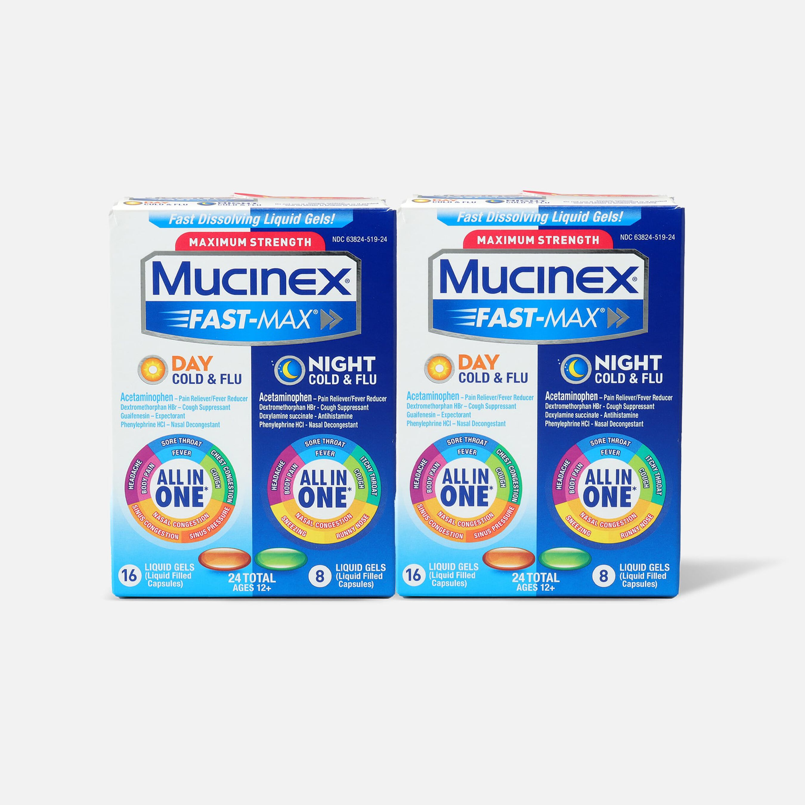FSA Eligible Mucinex Fast-Max Liquid Gels Day Night Cold and Flu 24 ct ...