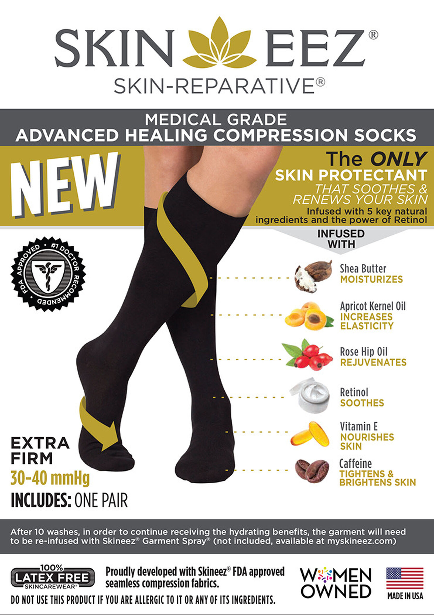 Skineez Skin-Reparative Hydrating Compression Socks, 30-40