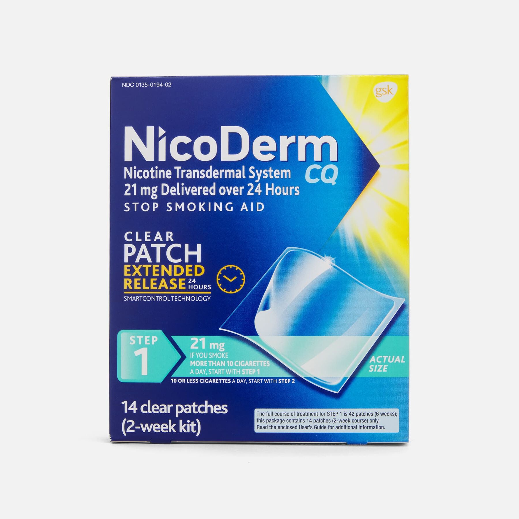 FSA Eligible NicoDerm CQ Step 1 Clear Nicotine Patches, 21mg, 14 ct ...
