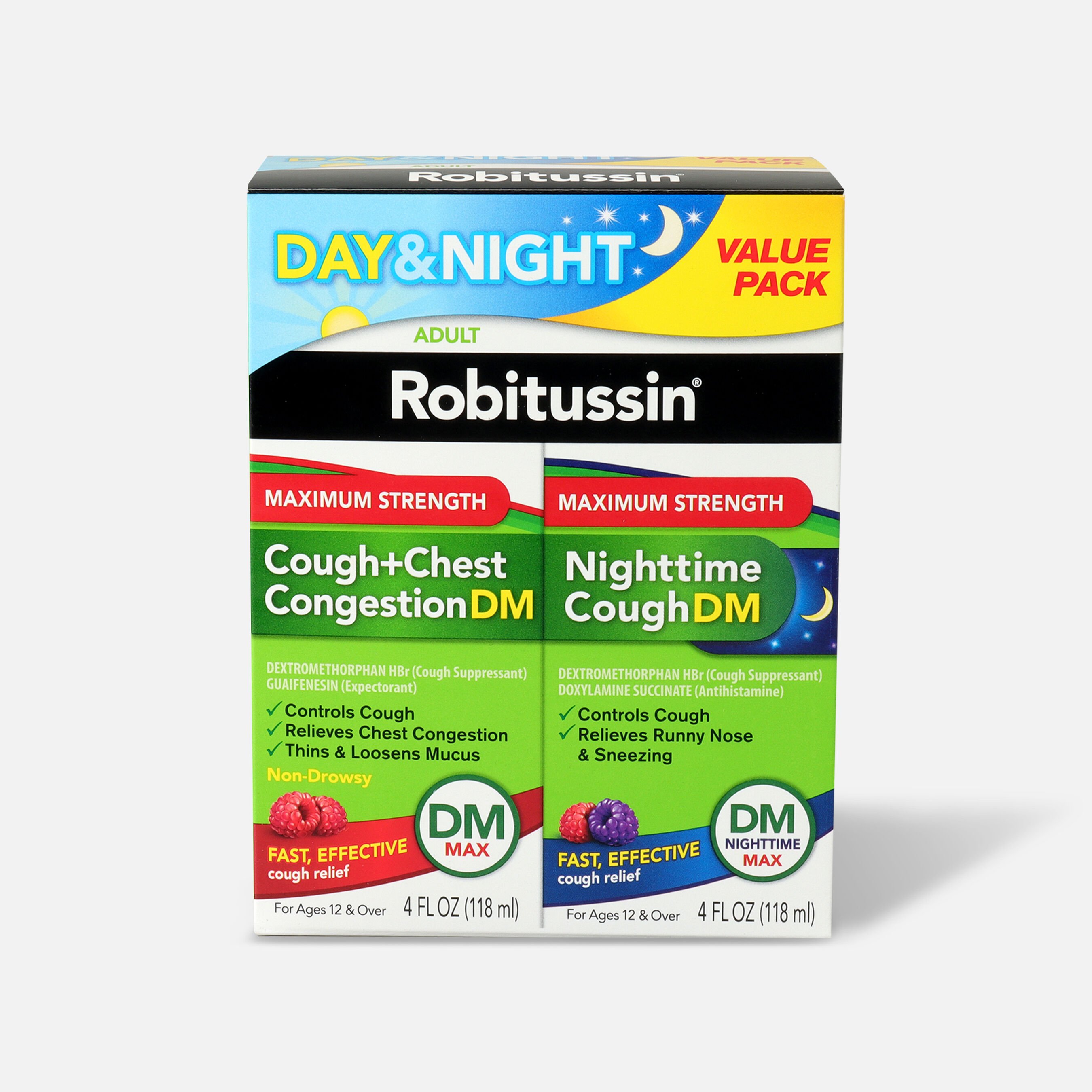 FSA Eligible Robitussin Maximum Strength Day & Night Cough + Chest ...