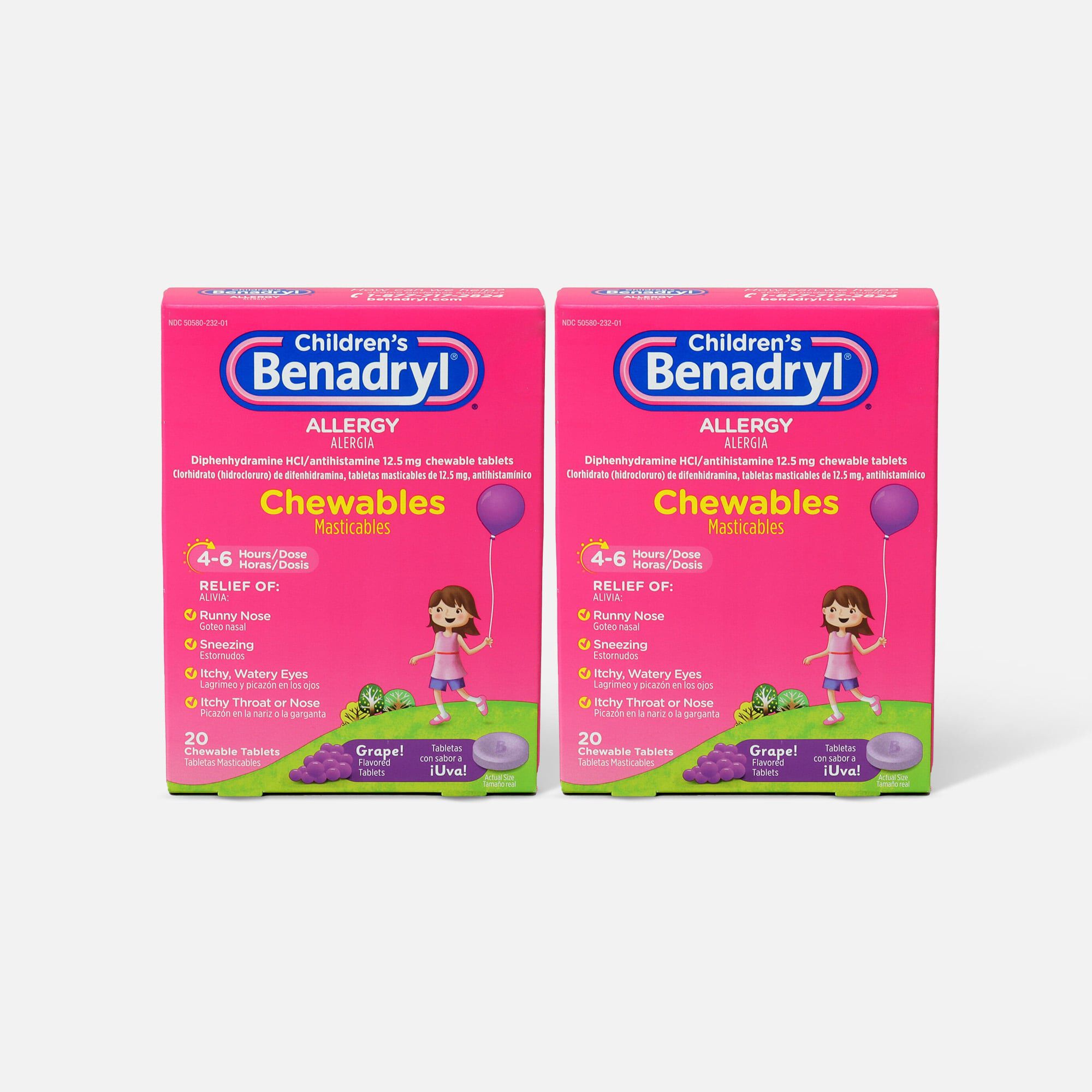 FSA Eligible Children s Benadryl Chewable Tablets Grape Flavored 20 ct. 2 Pack FSA Store
