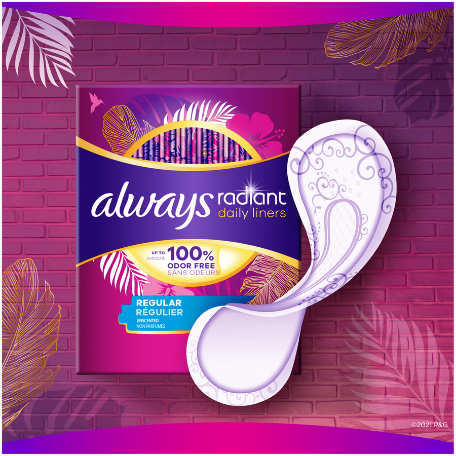 Always Radiant Daily Liners Regular Absorbency Unscented, 96 Count