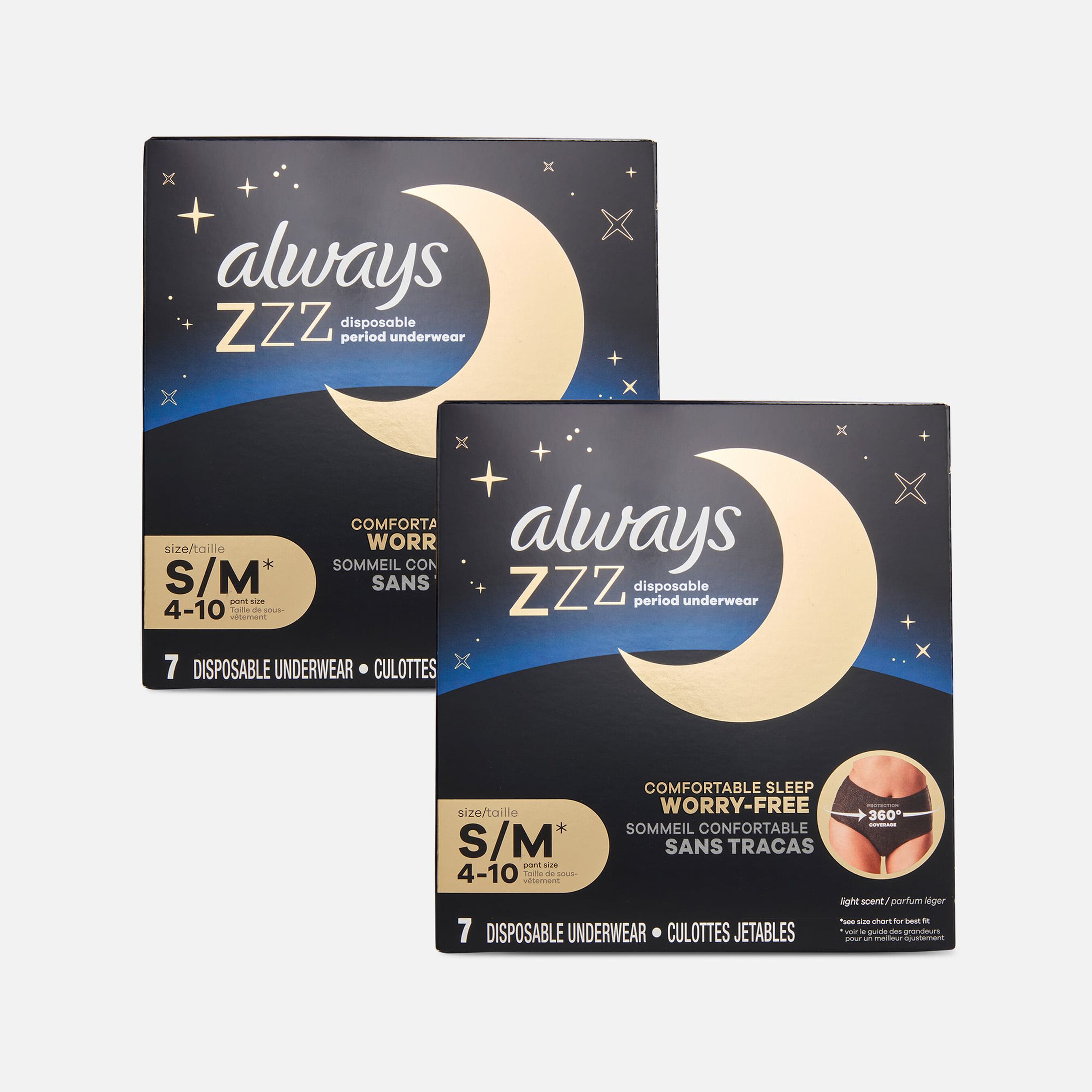 FSA Eligible Always ZZZ Overnight Disposable Period Underwear, Small/Medium, 7 ct. (2-Pack ...