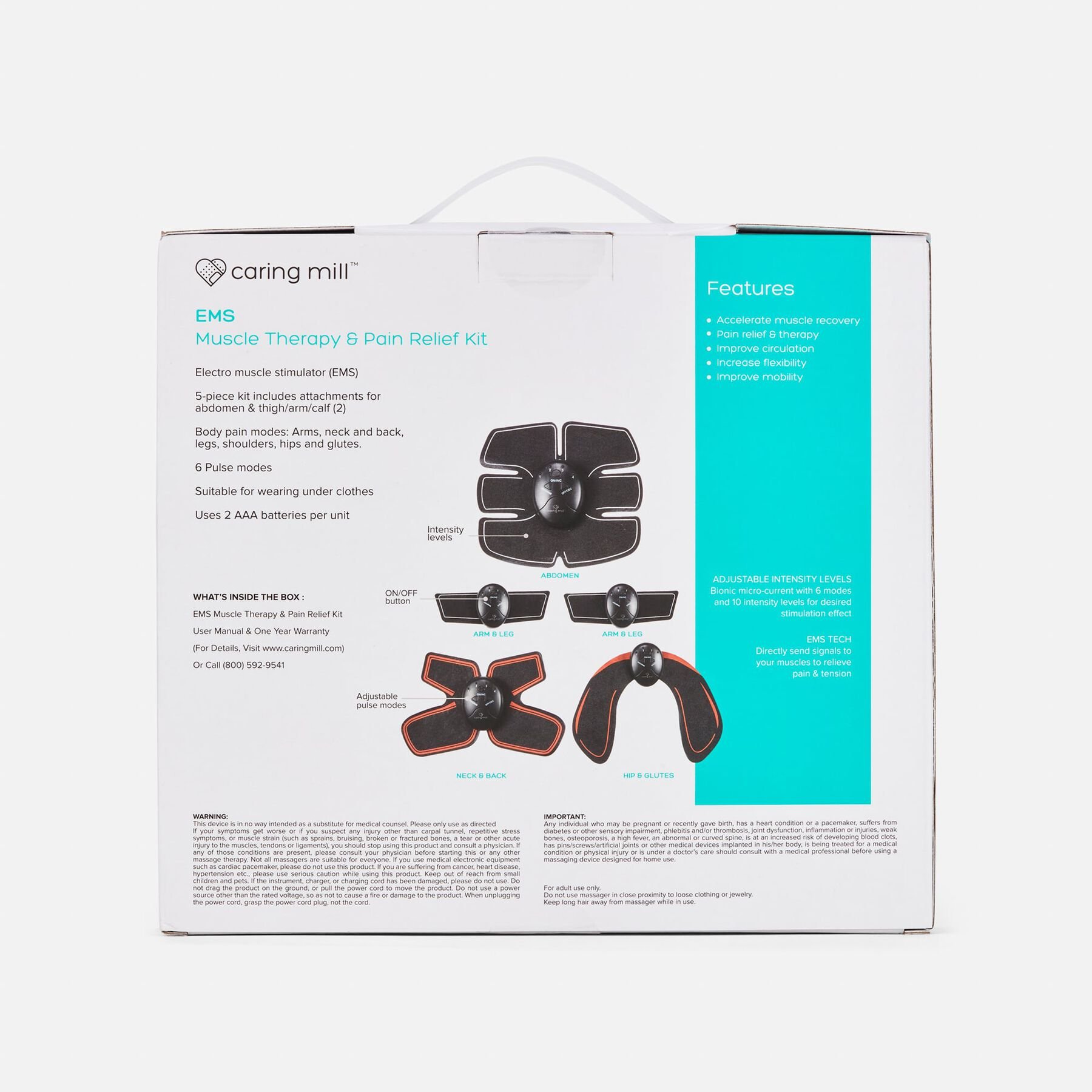 FSA Eligible Caring Mill Muscle & Body Pain Relief EMS/Tens Unit Kit ...