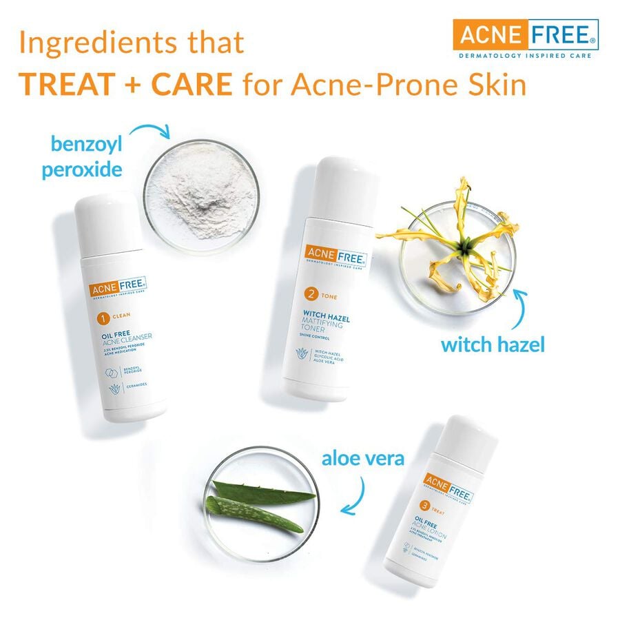 AcneFree Oil Free 24 HR Acne Clearing System, 3 Piece Kit