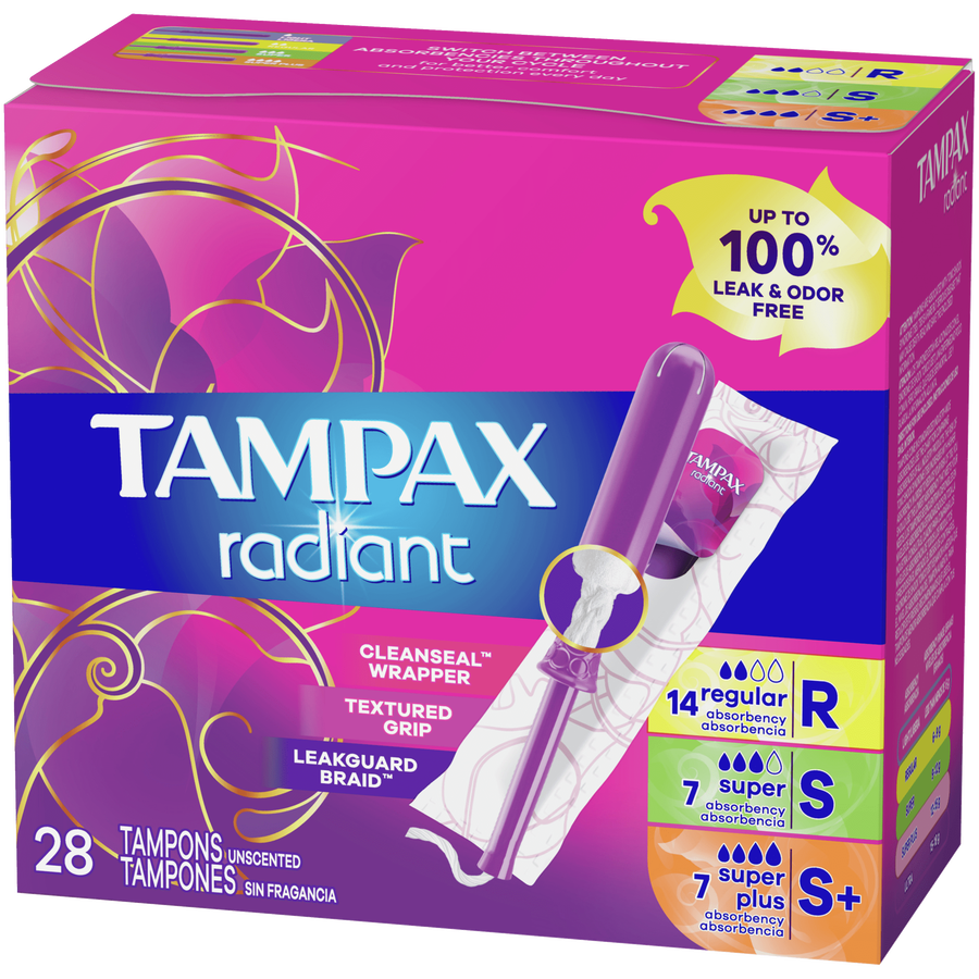 Tampax Radiant Tampons Trio Pack, Regular/Super/Super Plus Absorbency ...
