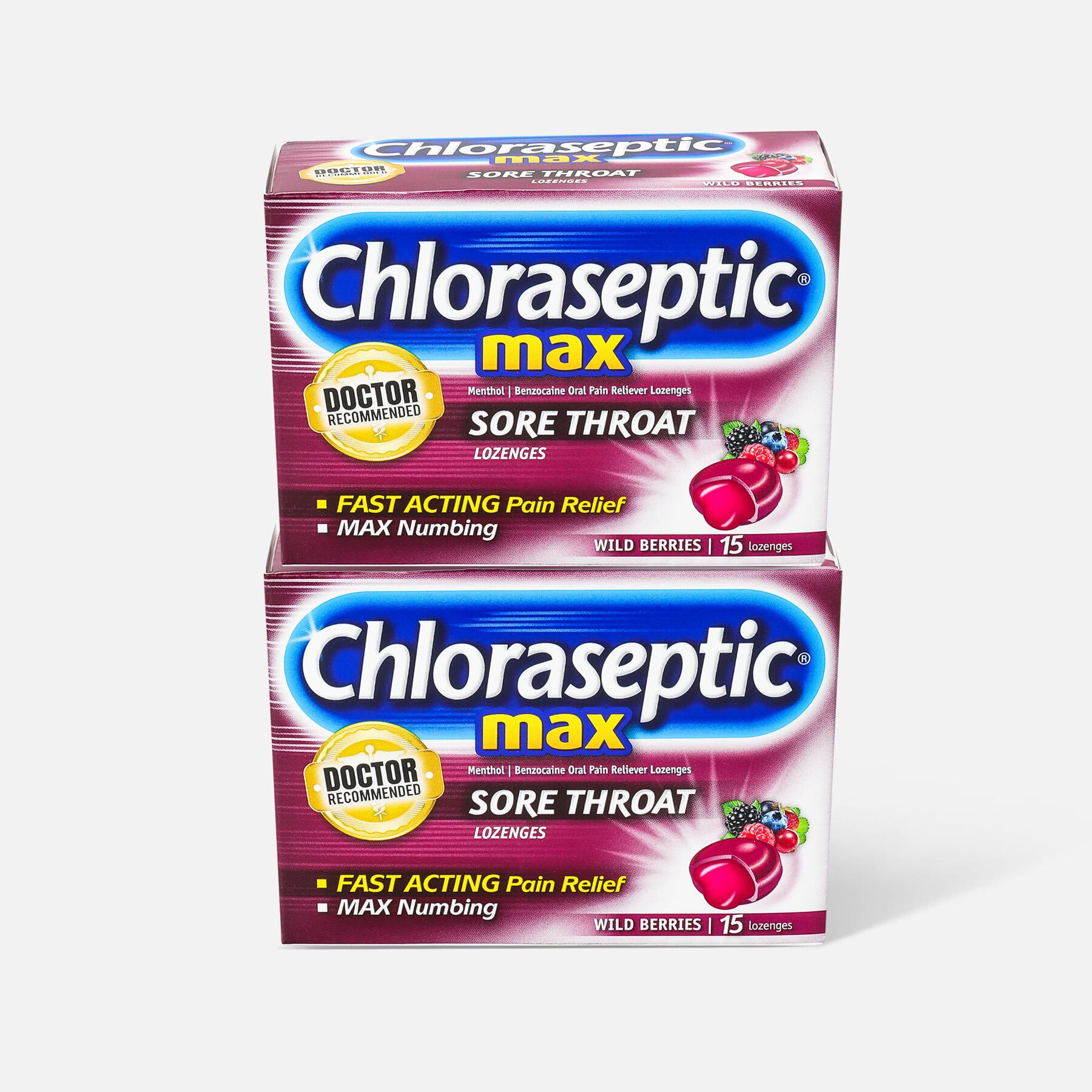 Chloraseptic Max, Wild Berries, Sore Throat Lozenges, 15 ct. (2-Pack)