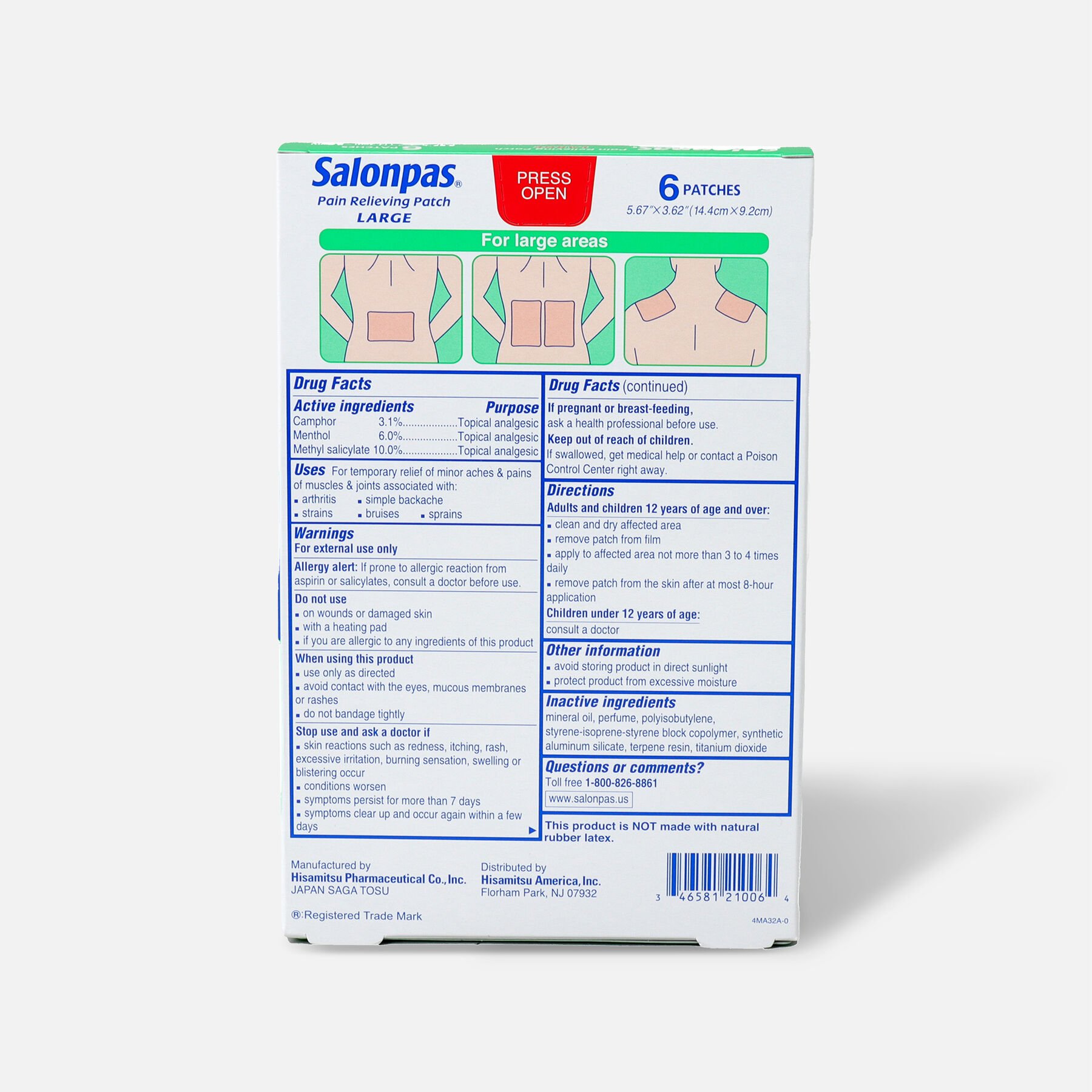 Salonpas Pain Relieving Patch, Large, 6 ct.