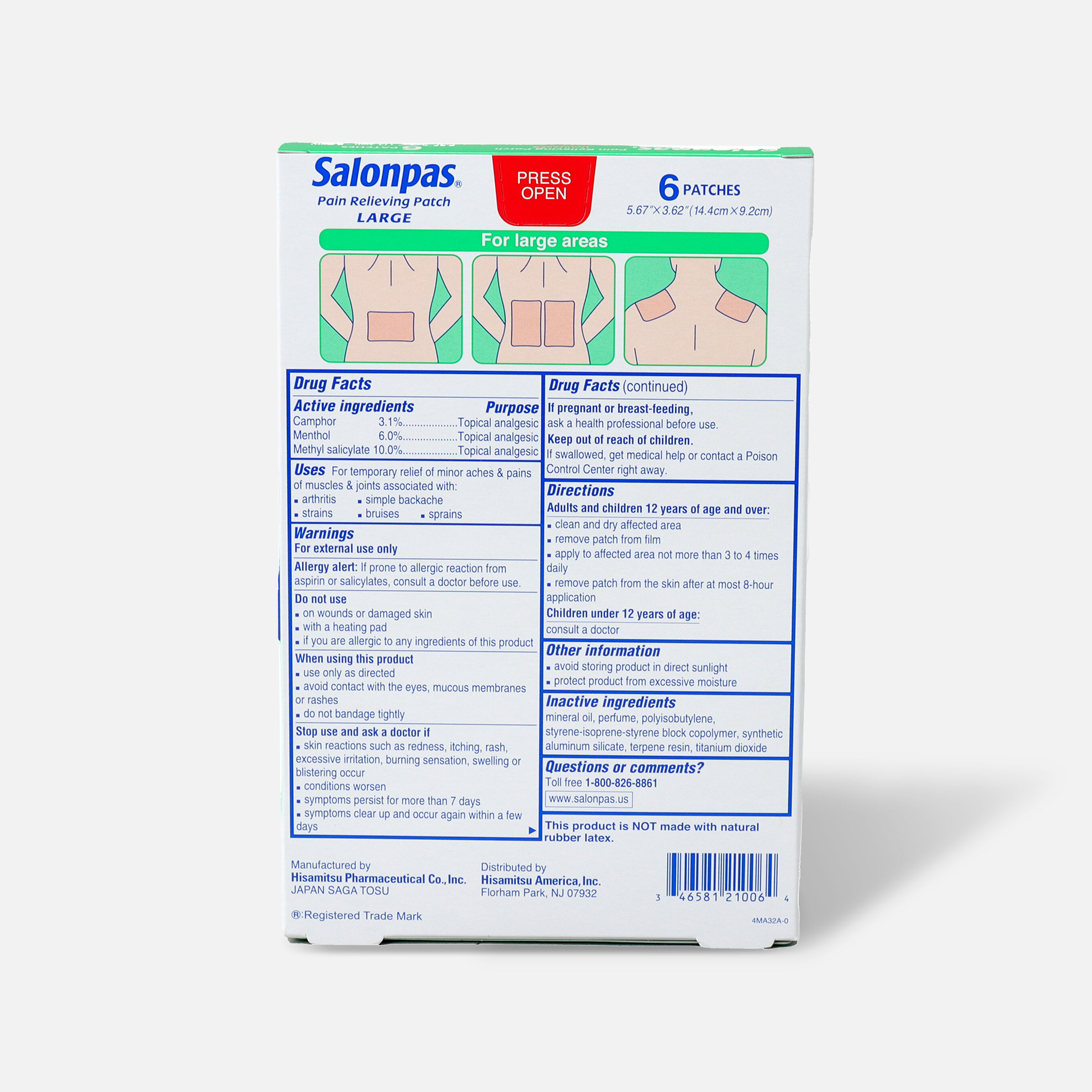Salonpas Pain Relieving Patch, Large, 6 ct.