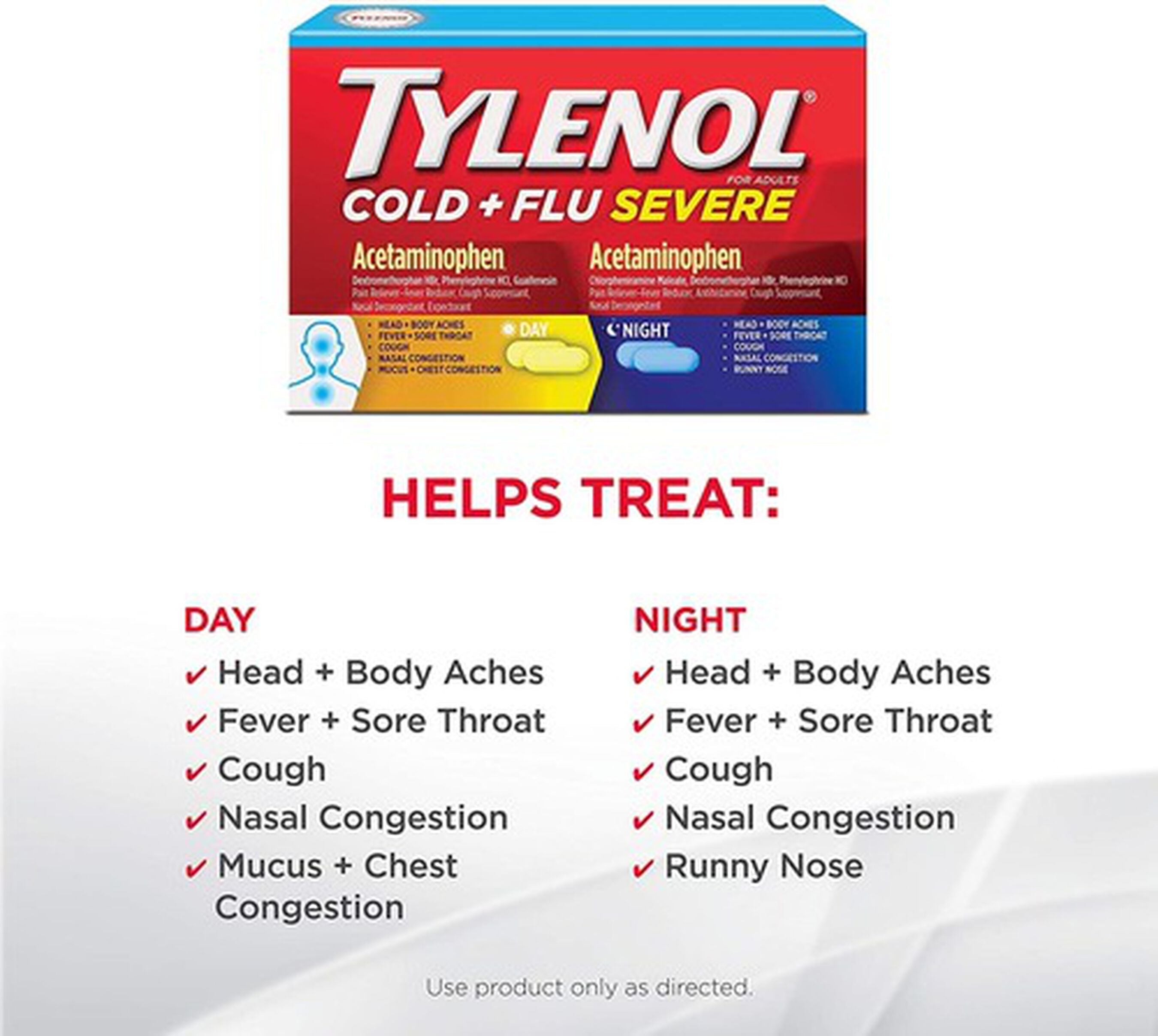 FSA Eligible Tylenol Cold + Flu Severe Day & Night Caplets for Fever ...
