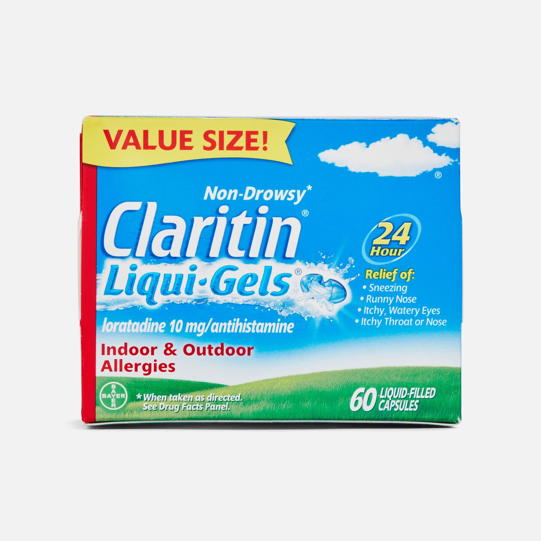 FSA Eligible Claritin 24-Hour Non-Drowsy Allergy Relief Liqui-Gels, 60 ...