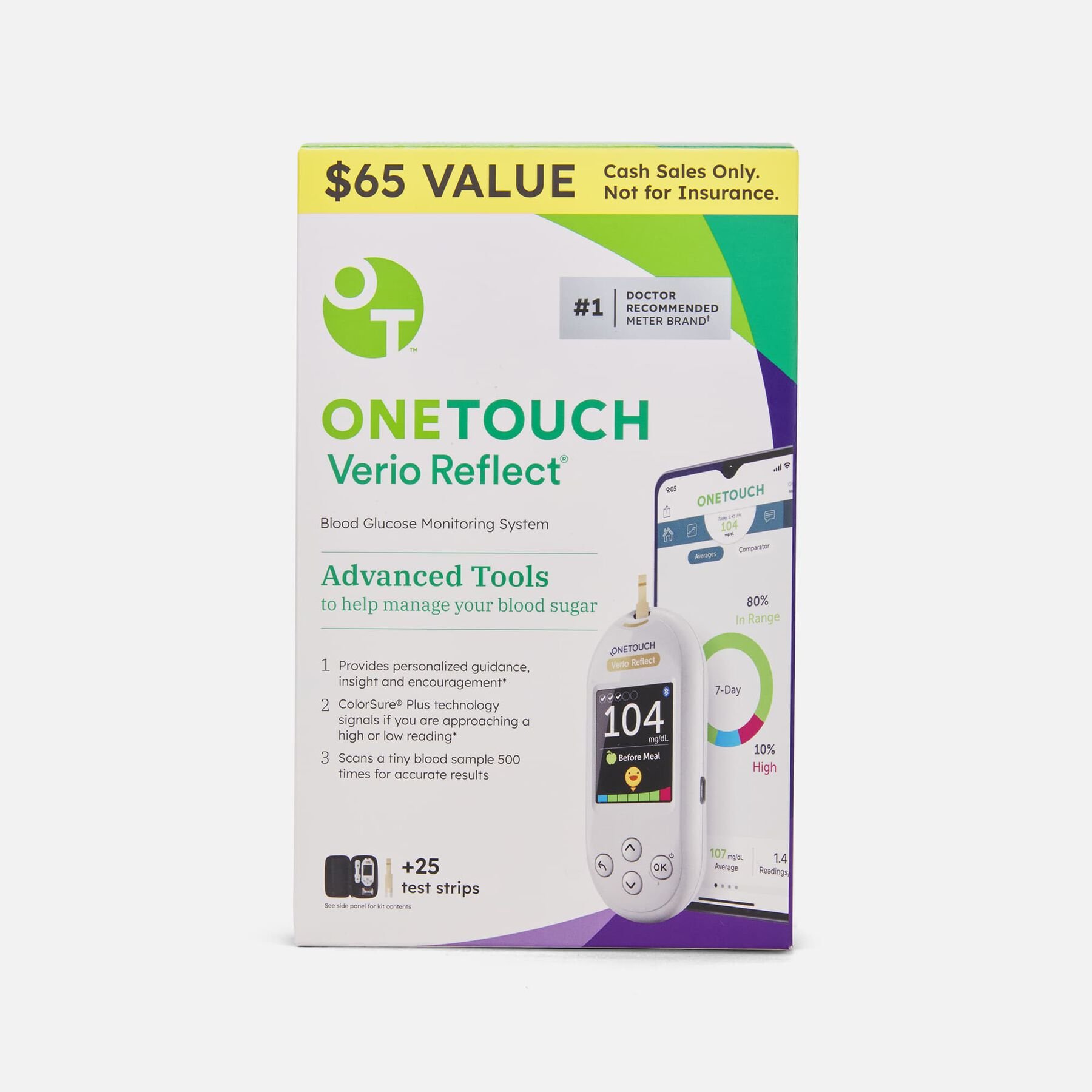 FSA Eligible OneTouch Verio Reflect Blood Glucose Monitoring System ...