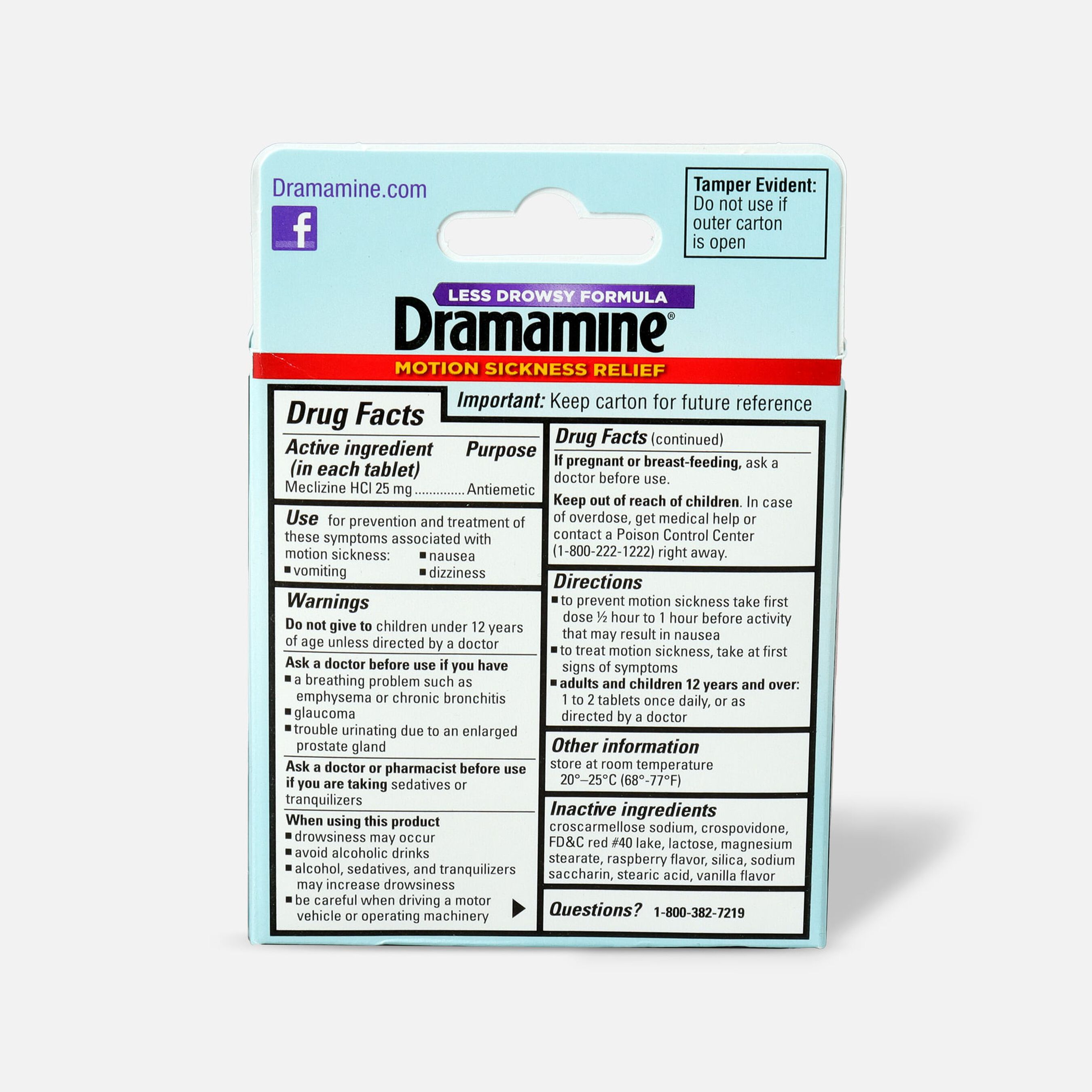 Dramamine Motion Sickness Relief Tablets, Less Drowsy Formula, 8 ct.