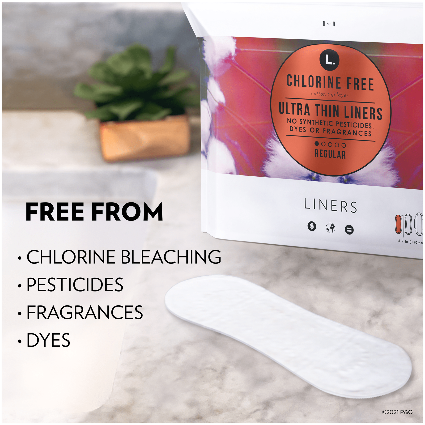 FSA Eligible L. Chlorine Free Ultra Thin Liners Regular Absorbency ...