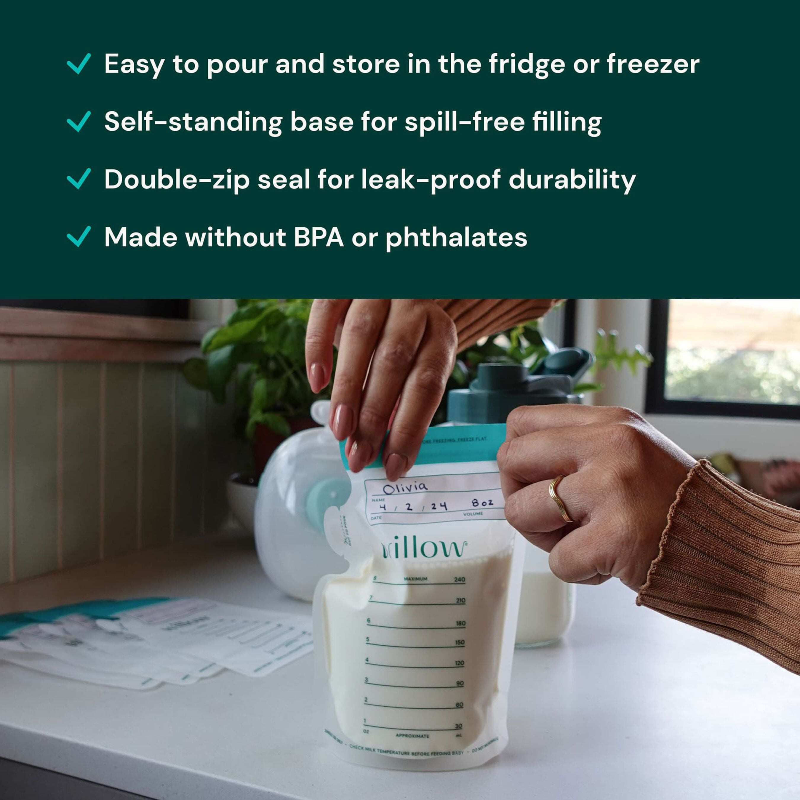 FSA Eligible Willow 360 Spill-Proof Breast Milk Storage Bags, 100 ct ...
