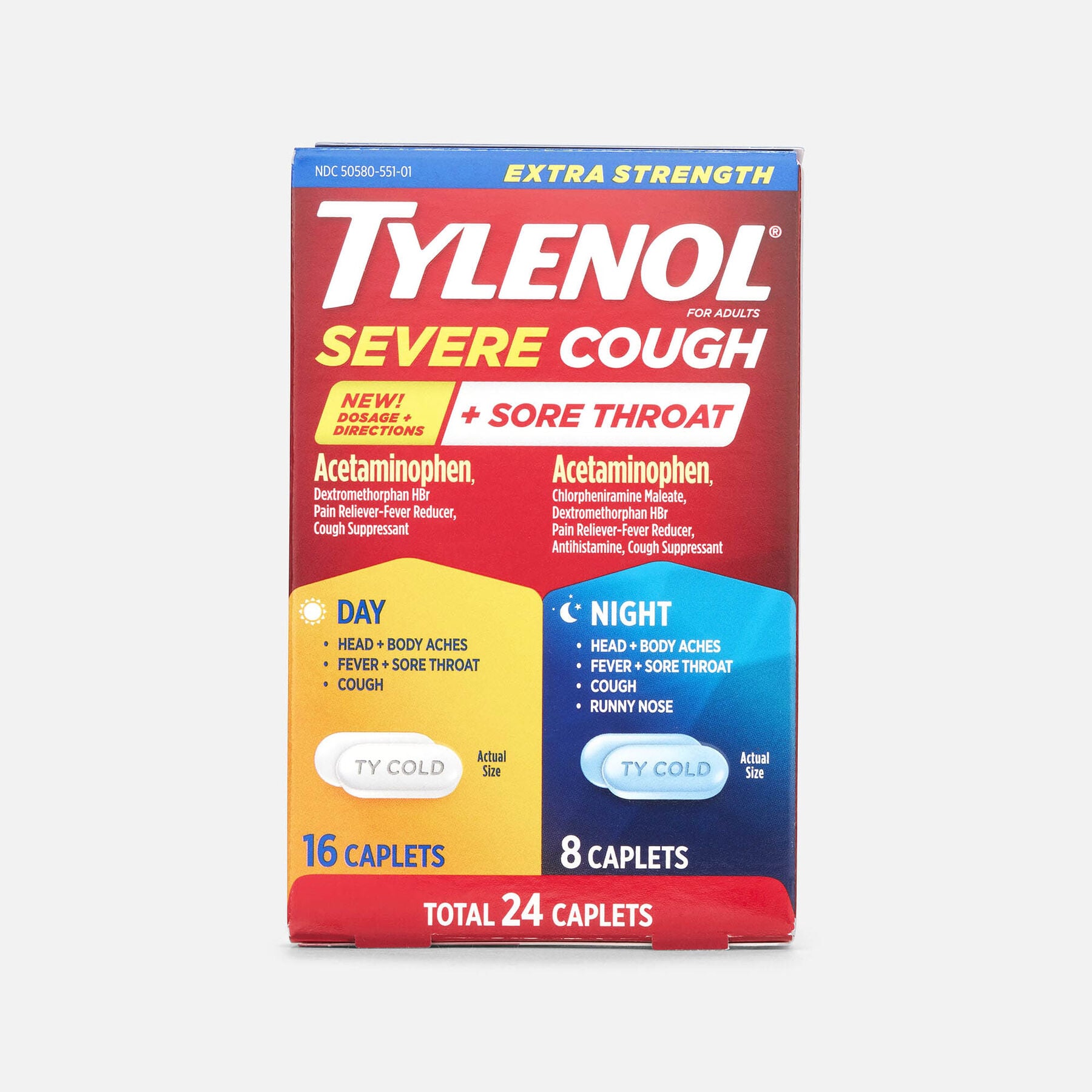 FSA Eligible Tylenol Cold Extra-Strength Severe Cough + Sore Throat Day ...