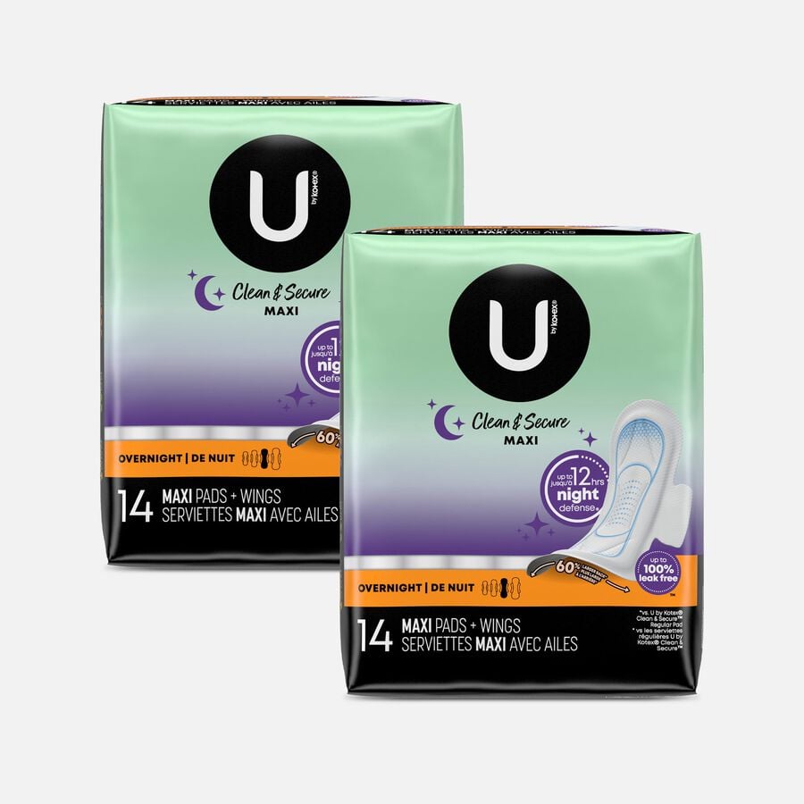 FSA Eligible U by Kotex Security Maxi Pad with Wings, Overnight ...