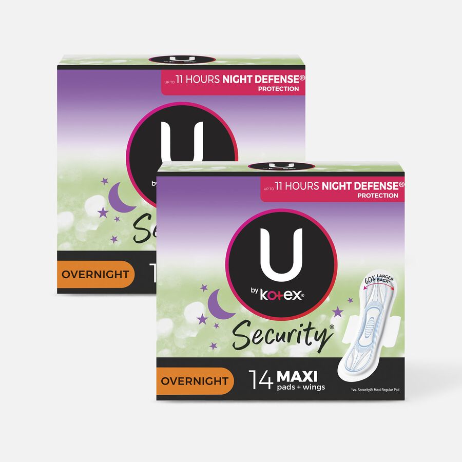 FSA Eligible U by Kotex Security Maxi Pad with Wings, Overnight ...