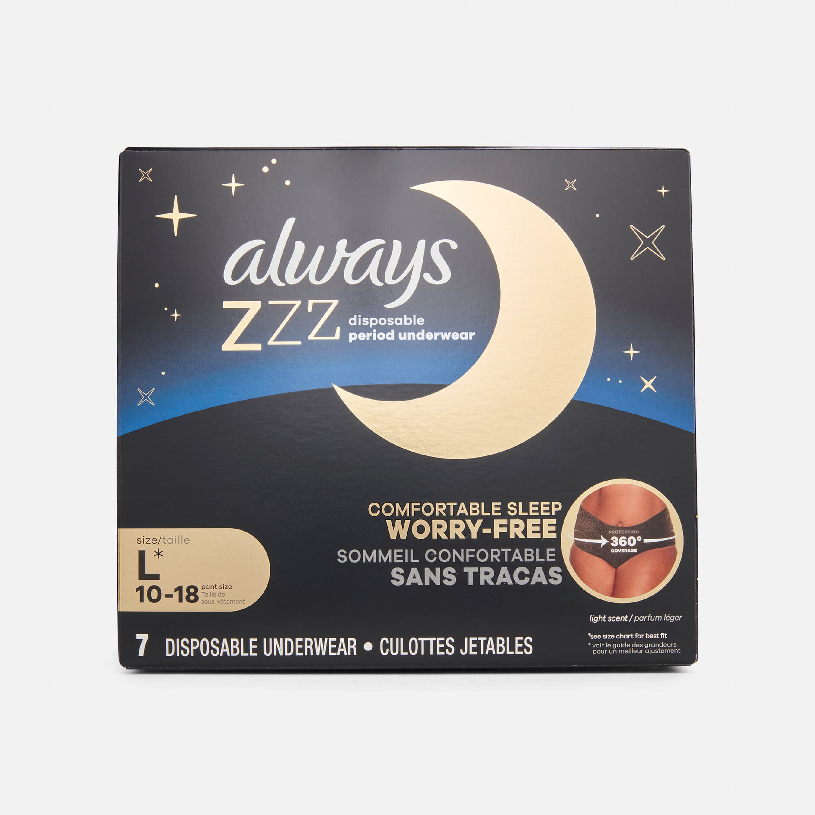 FSA Eligible Always ZZZ Overnight Disposable Period Underwear, Large, 7 ...
