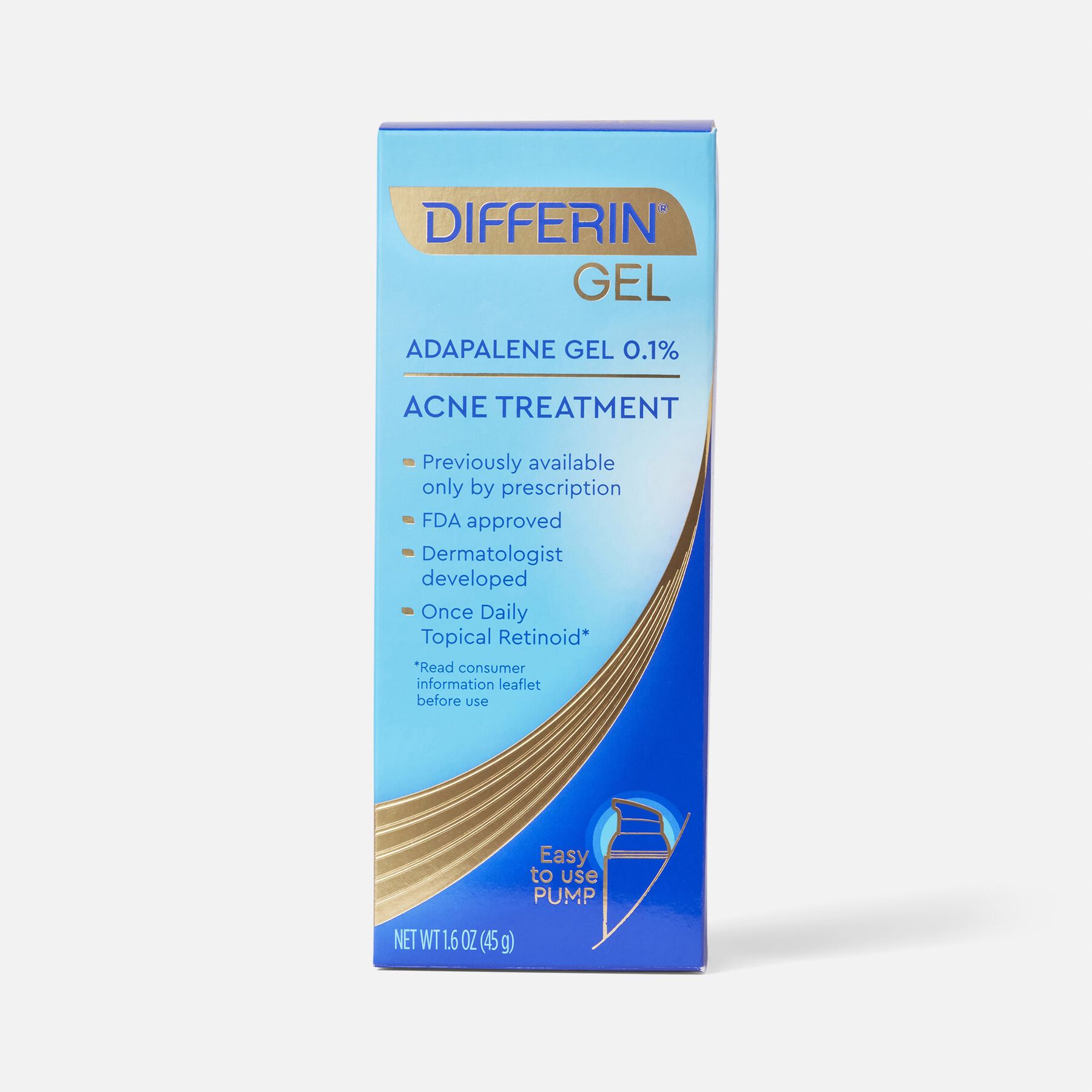 Differin 0.1% Adapalene Treatment Gel with Pump, 45g