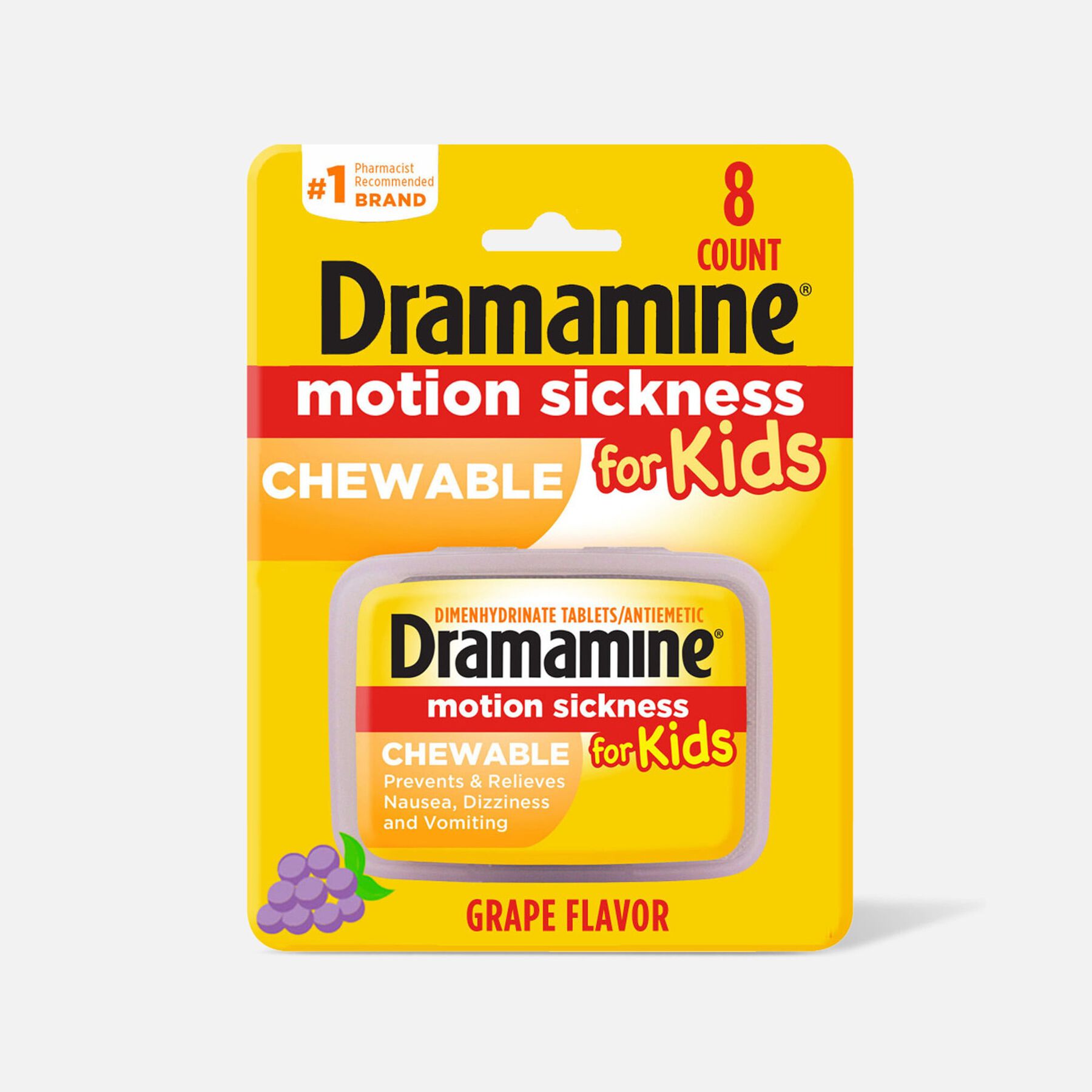 FSA Eligible Dramamine Motion Sickness Relief for Kids, Grape Flavor, 8 ...