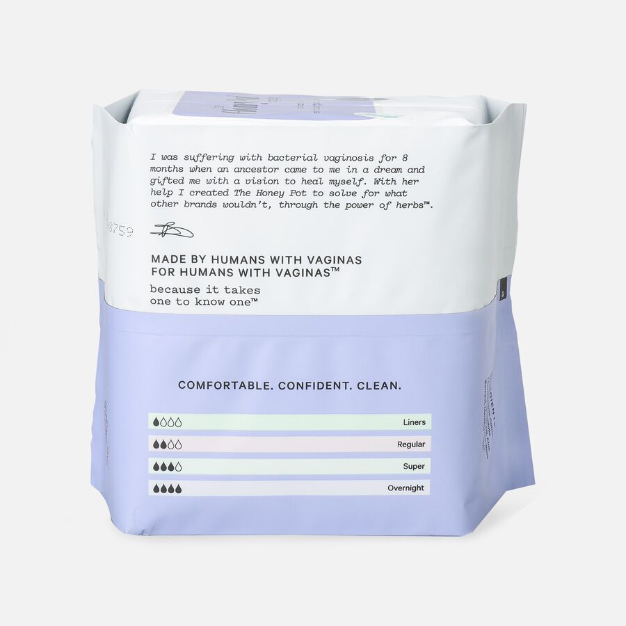 The Honey Pot Overnight Herbal Menstrual Pads with Wings, 12 ct
